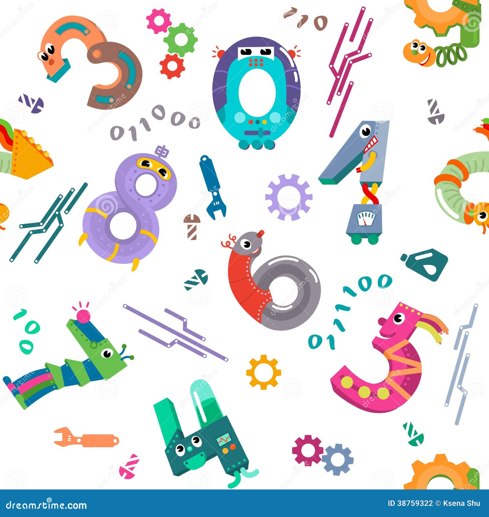 Numbers Like Robots Seamless Pattern Stock Vector - Illustration of ...