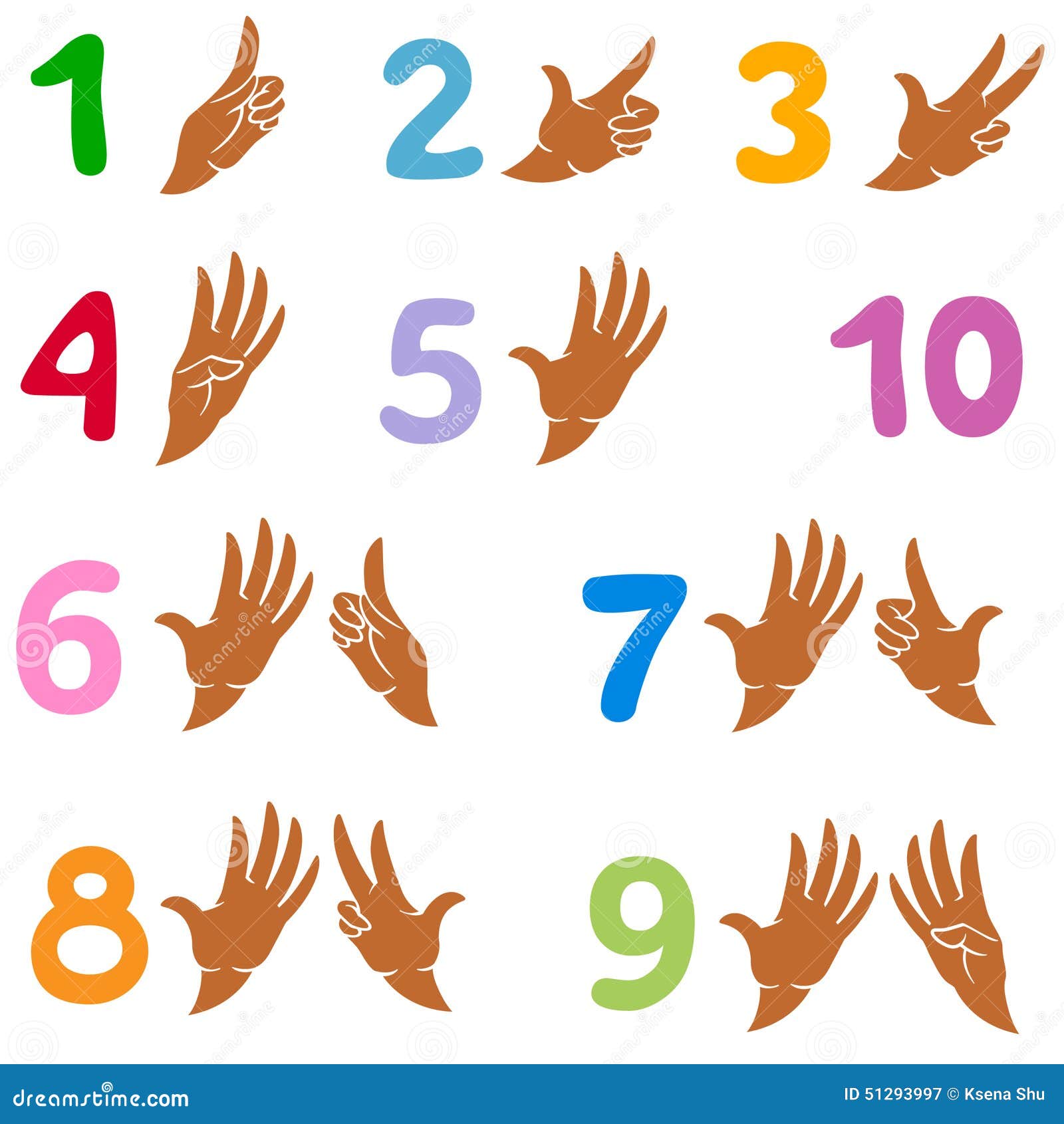 Numbers 1-9 Like Symbol and Like Hand Gestures Stock Vector ...