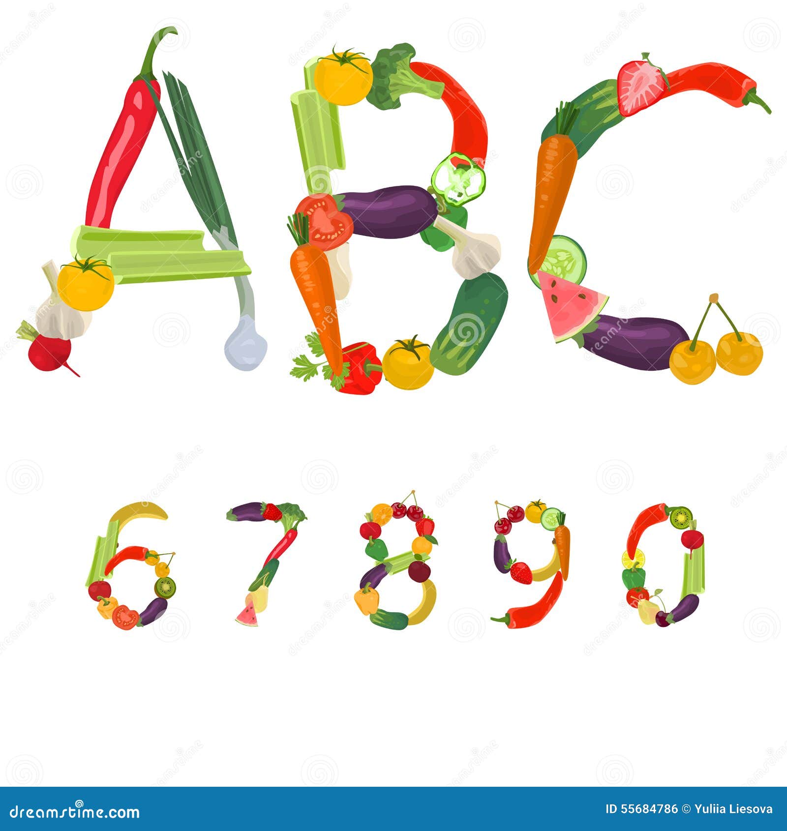 Numbers Made of Fruits and Vegetables Stock Vector - Illustration of ...