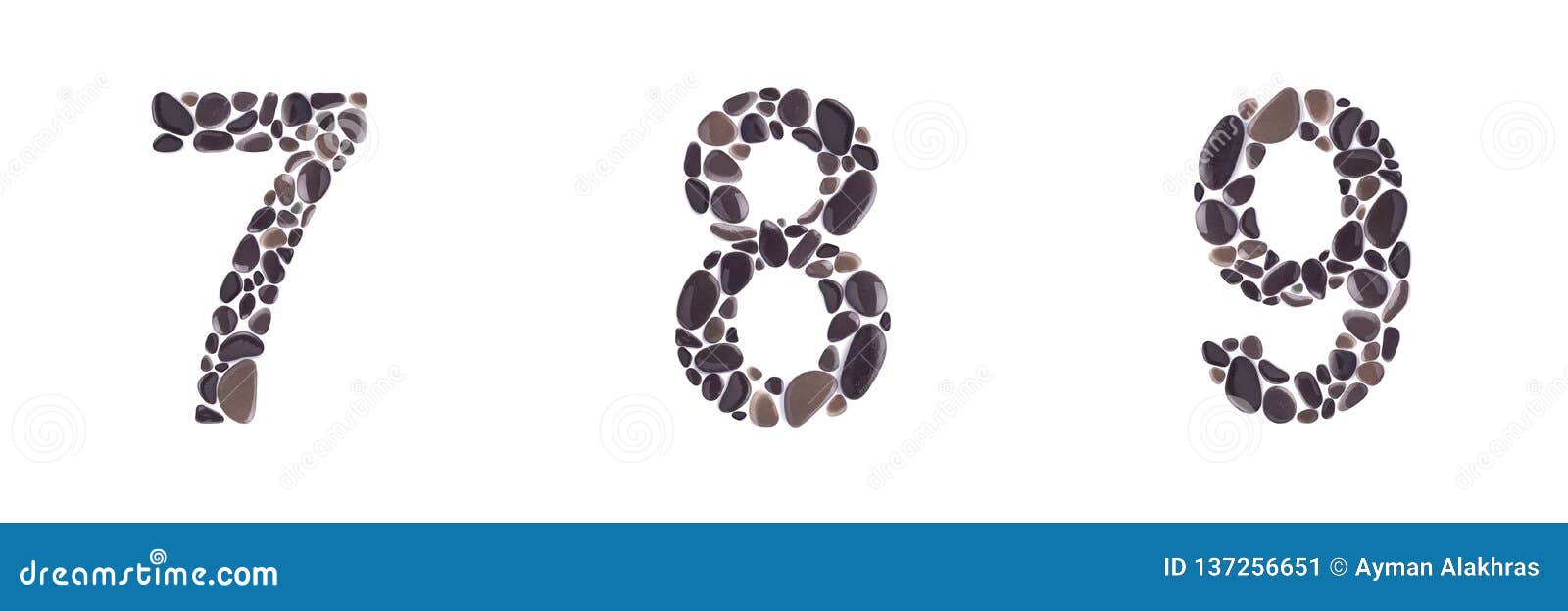 7, 8 and 9 Numbers Made of Stones Isolated on White Background Stock ...
