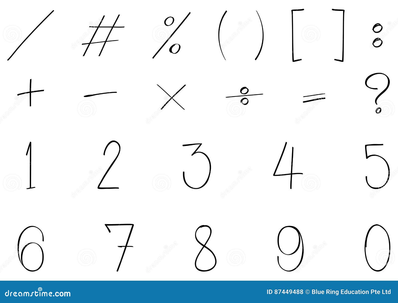 Numbers and Math Signs in Black Stock Vector - Illustration of drawing ...