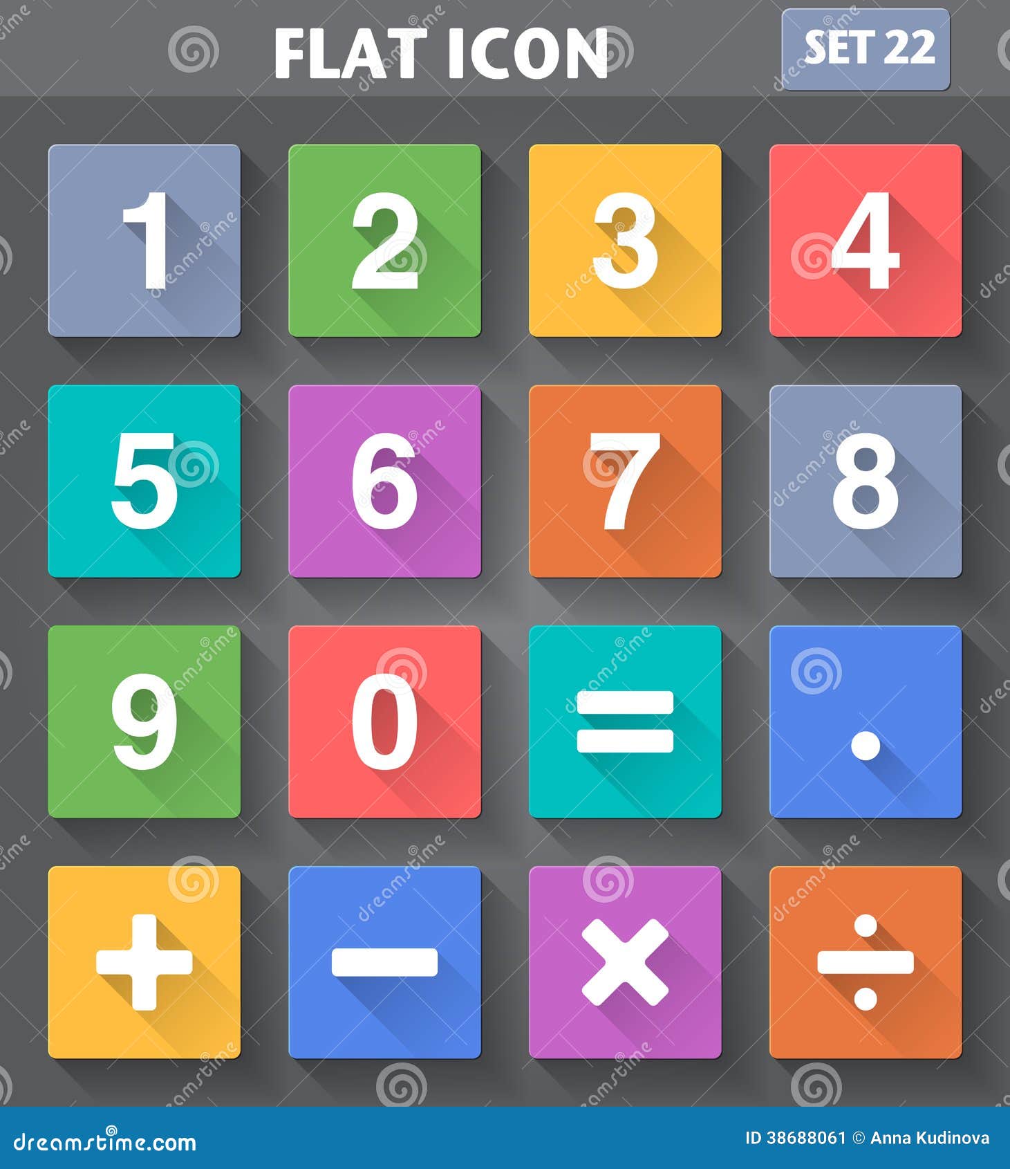 Numbers And Mathematical Icons Set In Flat Style Stock Vector