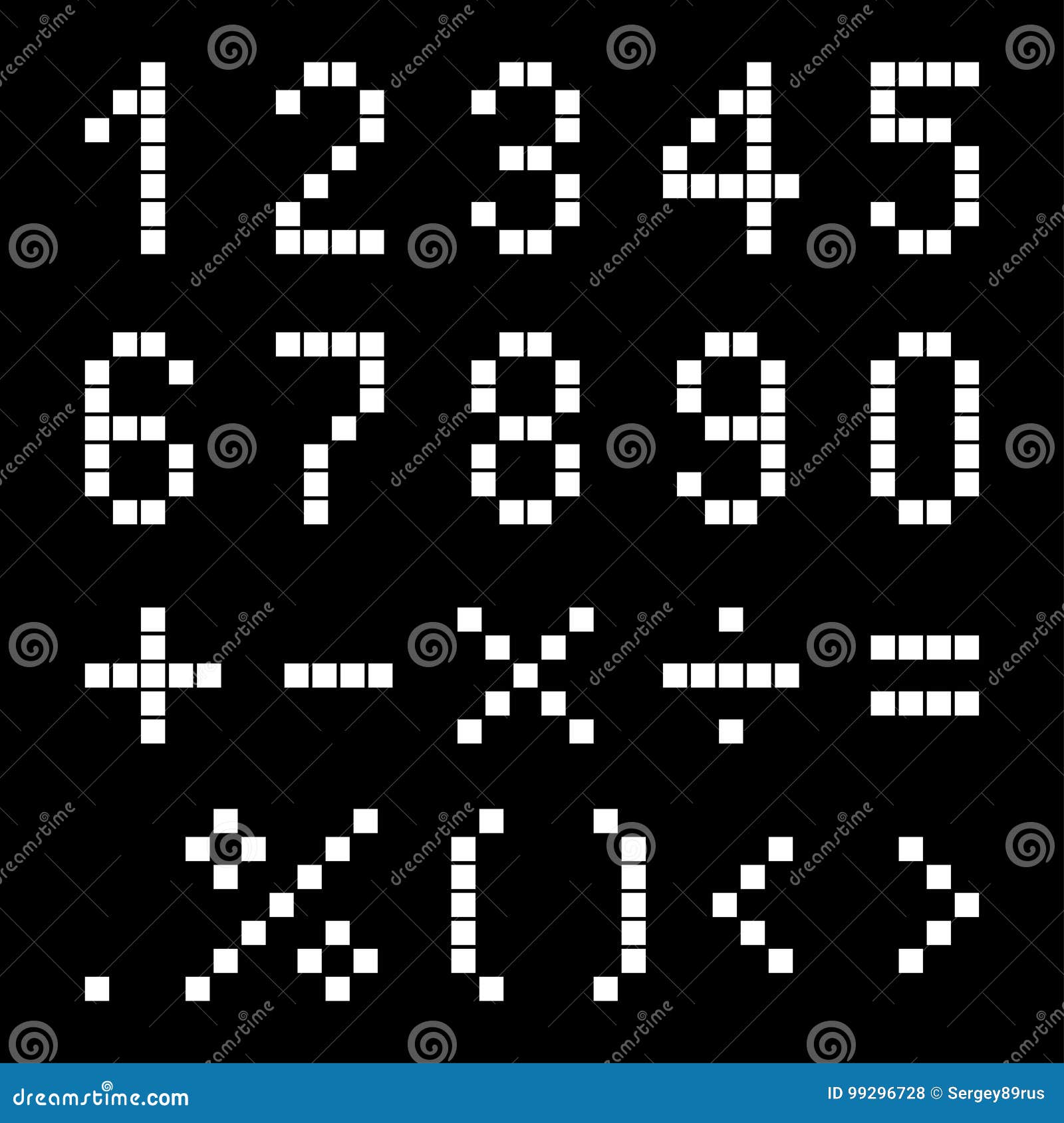 Numbers and Mathematical Signs from Pixels. Stock Vector - Illustration ...