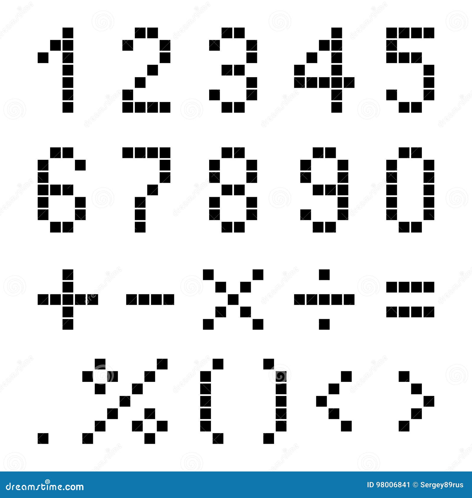 Numbers and Mathematical Signs from Pixels. Stock Vector - Illustration ...