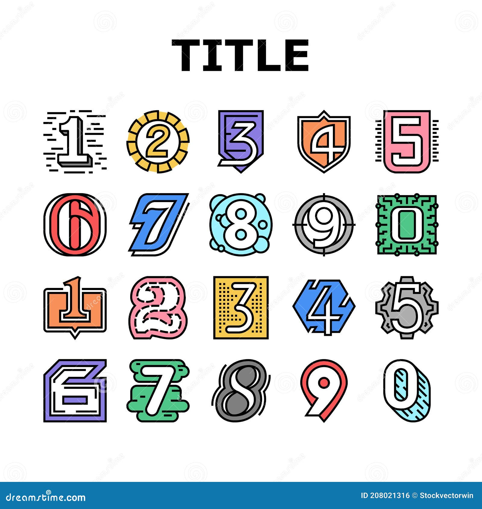 Numbers Numeral Title Collection Icons Set Vector Stock Illustration ...