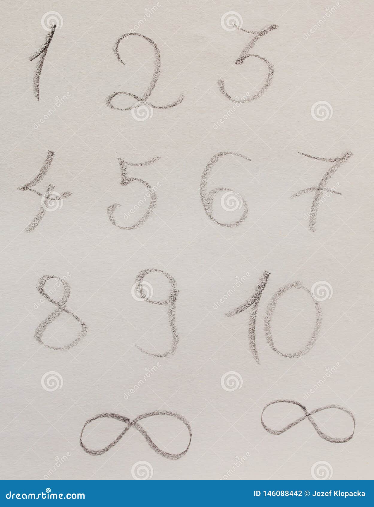 Numbers from One To Ten, Pencil Drawing on Abstract Background. Stock ...