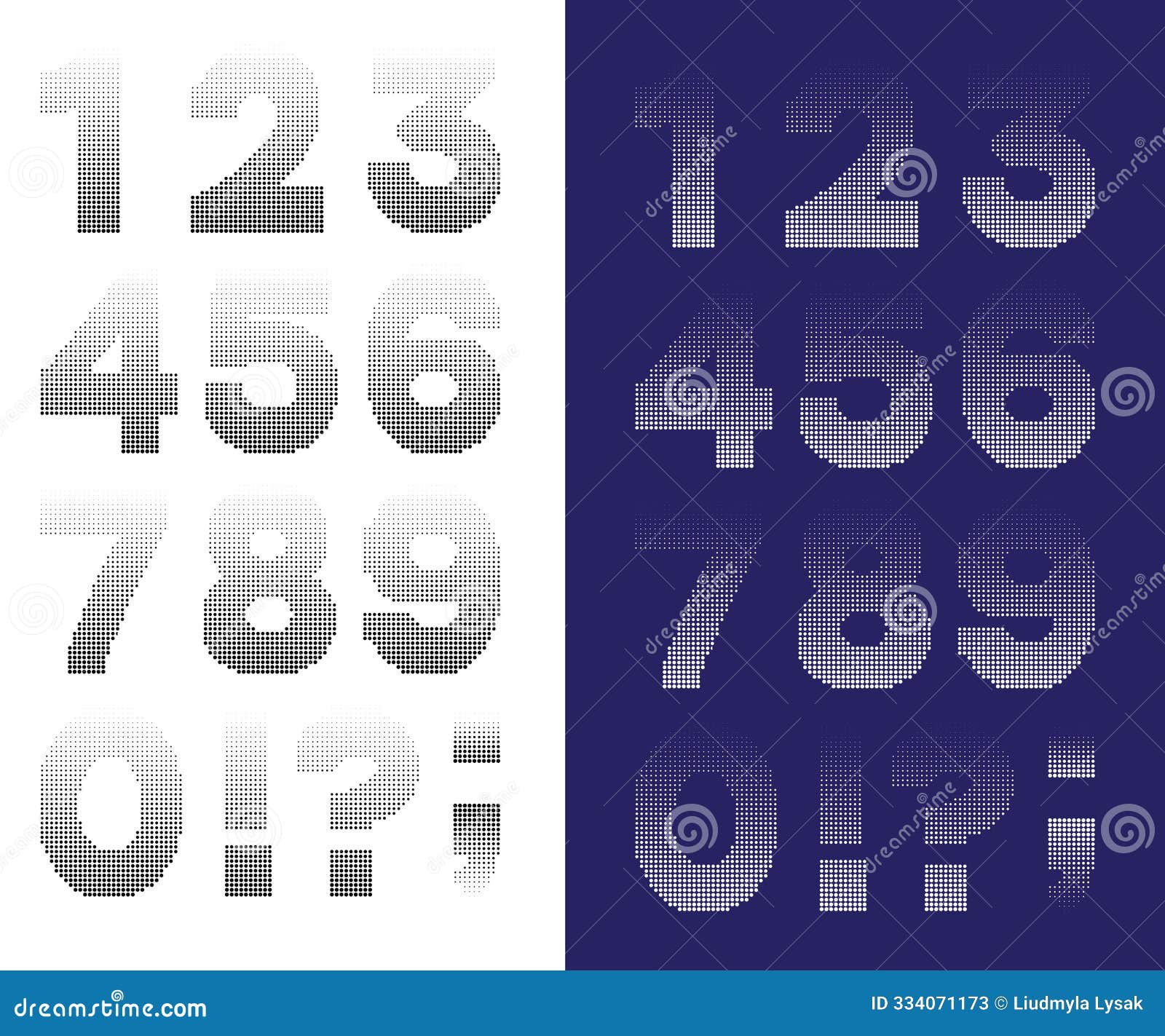 Numbers and Punctuation Mark with Circular Halftone Dot Pattern Texture ...