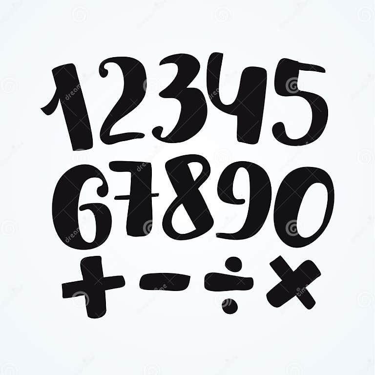 Numbers Set in Hand Drawn Calligraphy Style. Vector Design Template ...