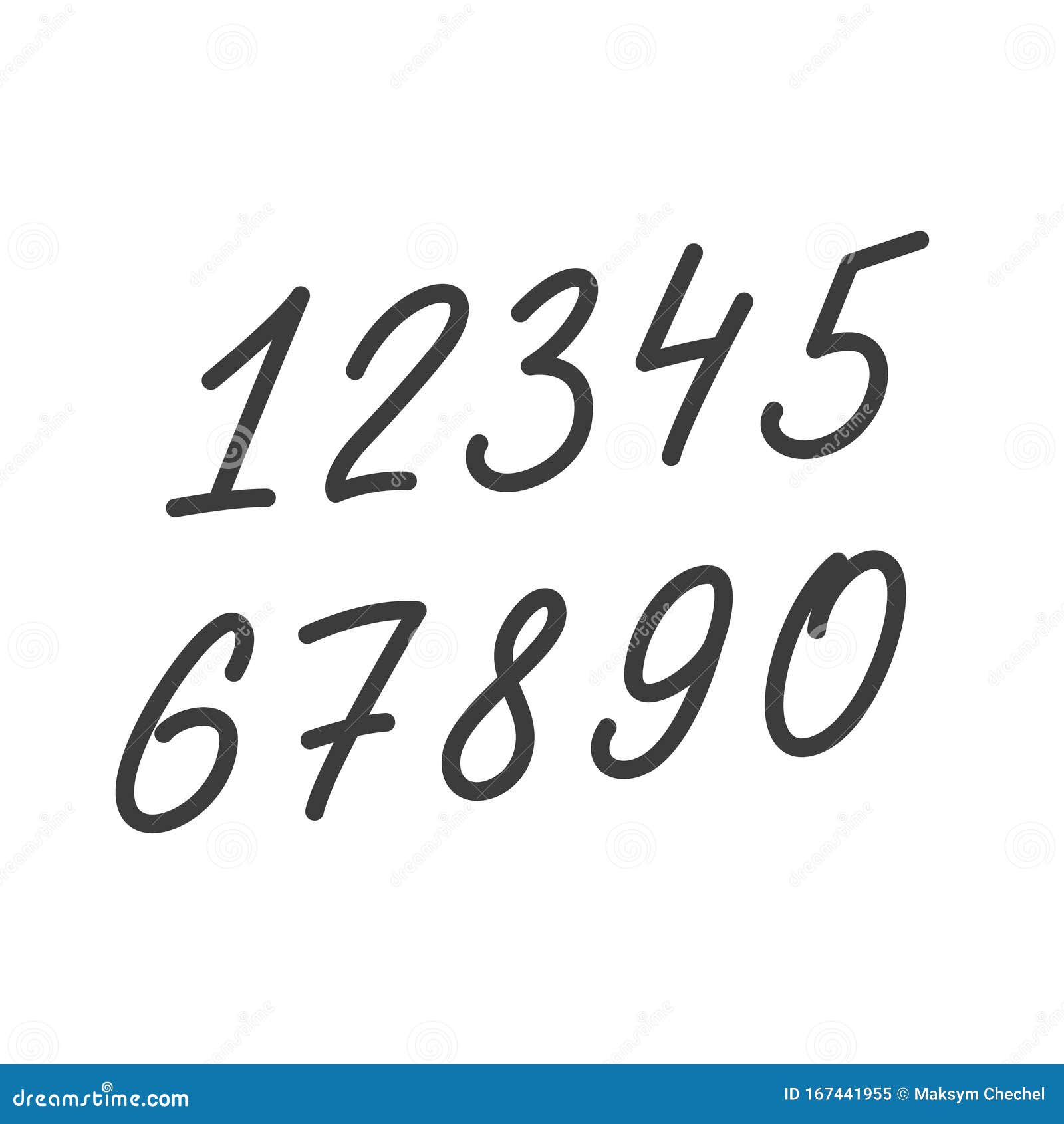 Numbers in Set. Handwritten Vector Lettering Numbers from 0 To 9 Stock ...