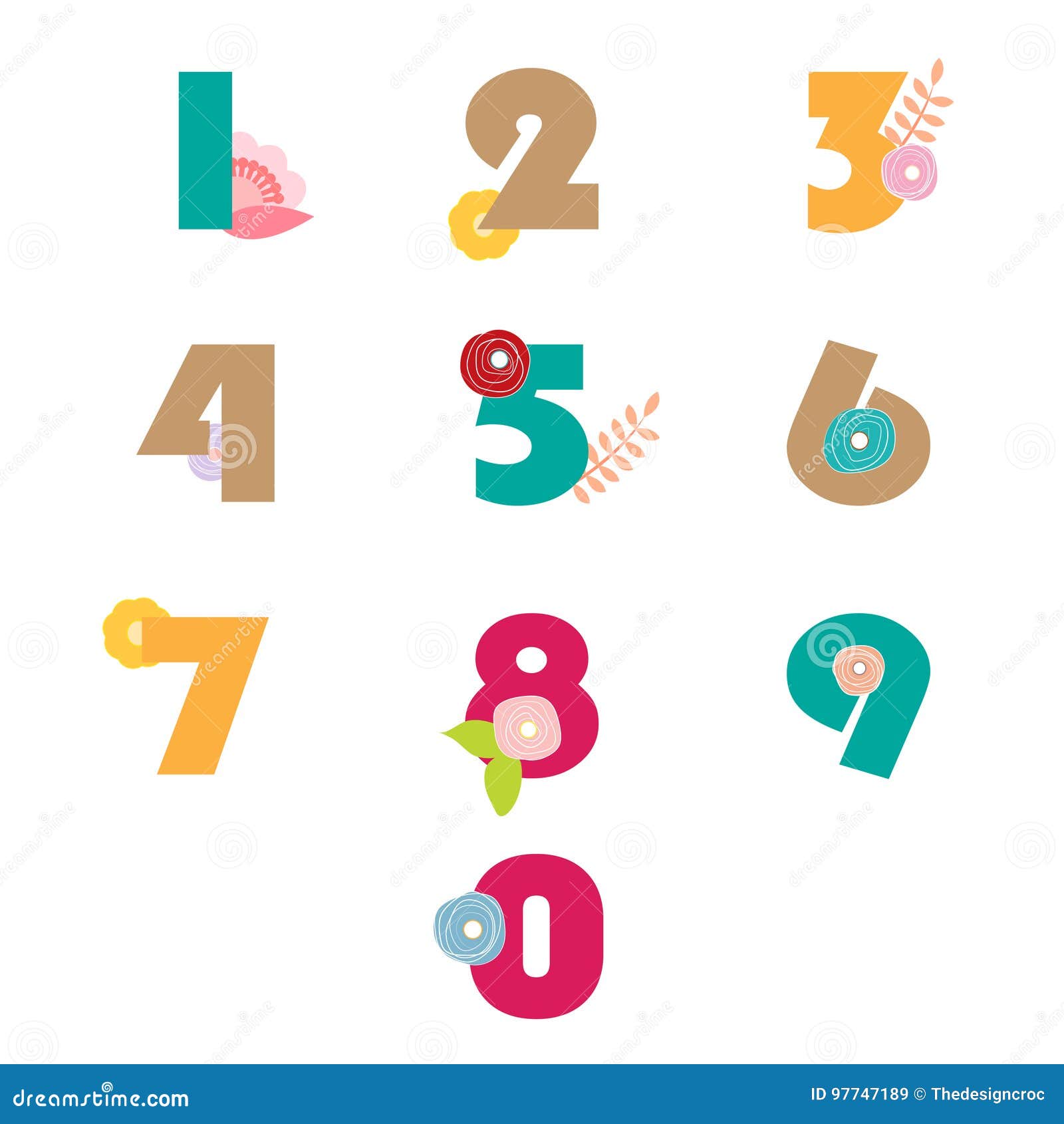Numbers Set Numerical Floral White Background Stock Vector ... Numbers Set Numerical Floral White Background Stock Vector ...