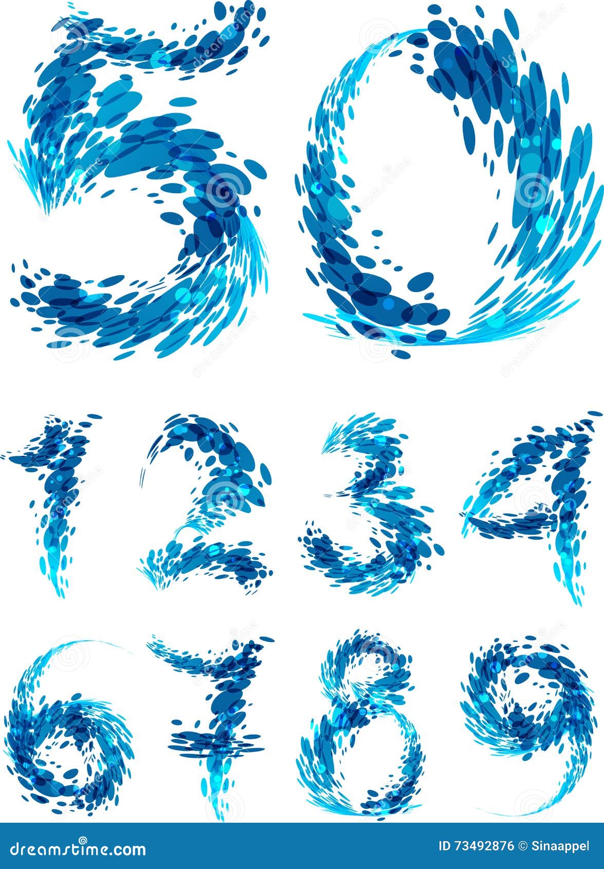 Numbers set splash stock vector. Illustration of blue - 73492876