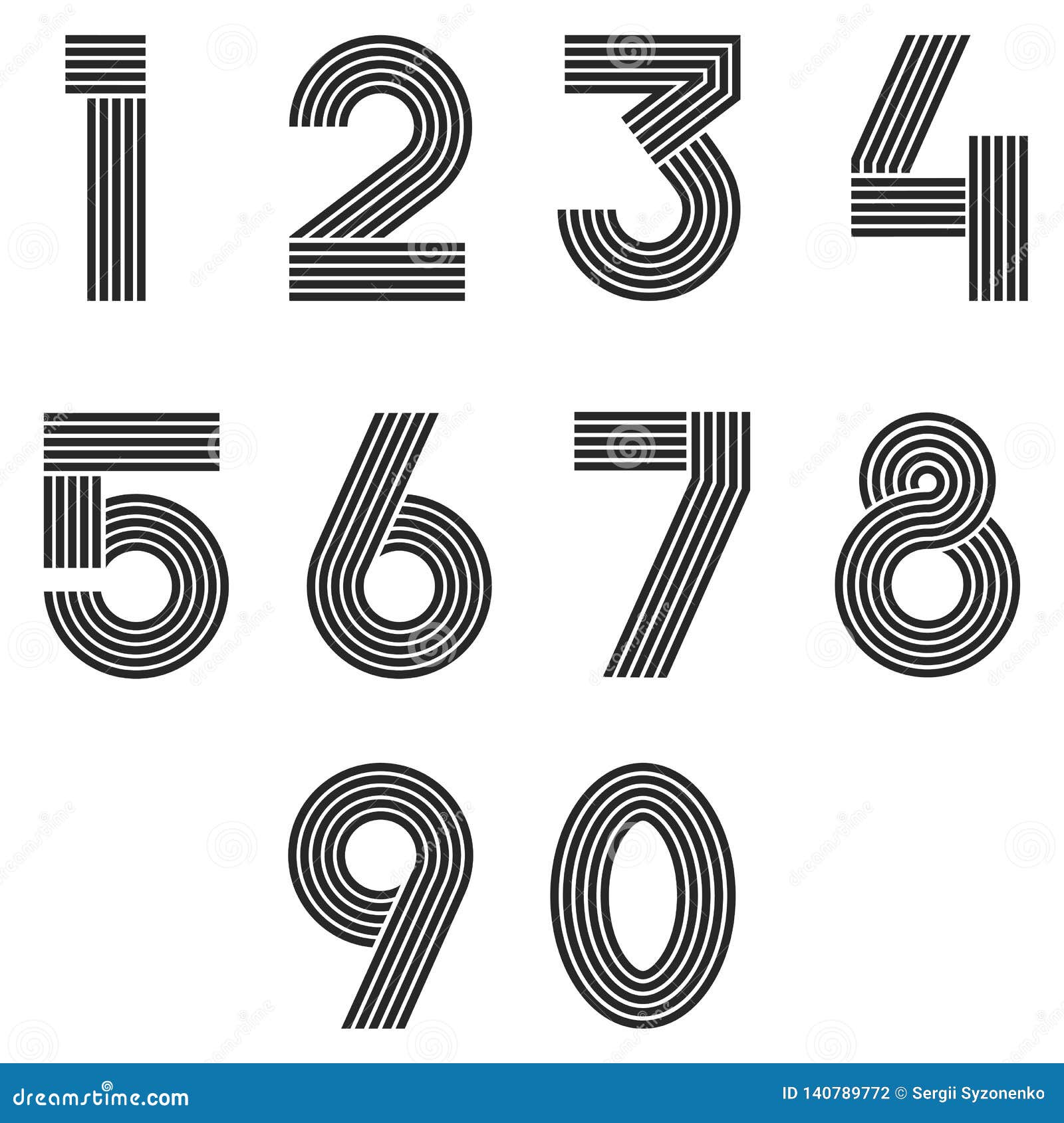 Numbers Set Thin Line Monogram Math Symbols, Linear Black And White ...