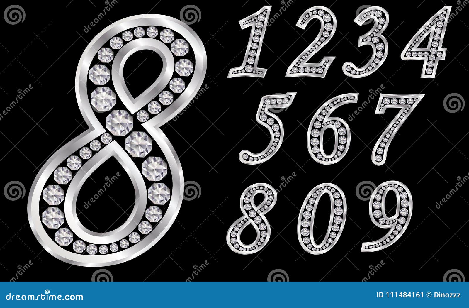 Numbers Set, from 1 To 9, Silver with Diamonds Stock Vector ...