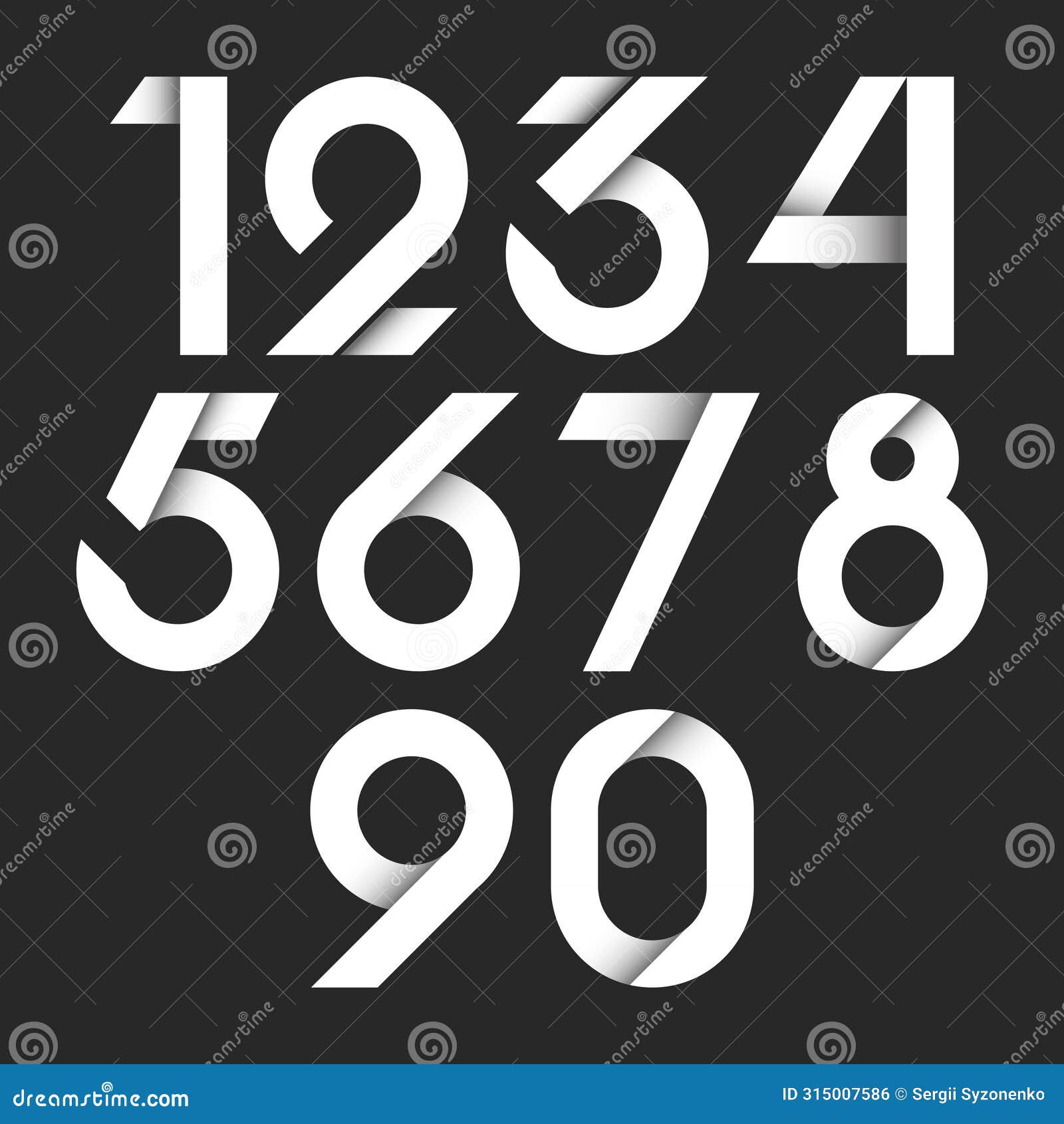 Numbers Set, White Wide Line Style with 3d Effect Shadows, Idea ...