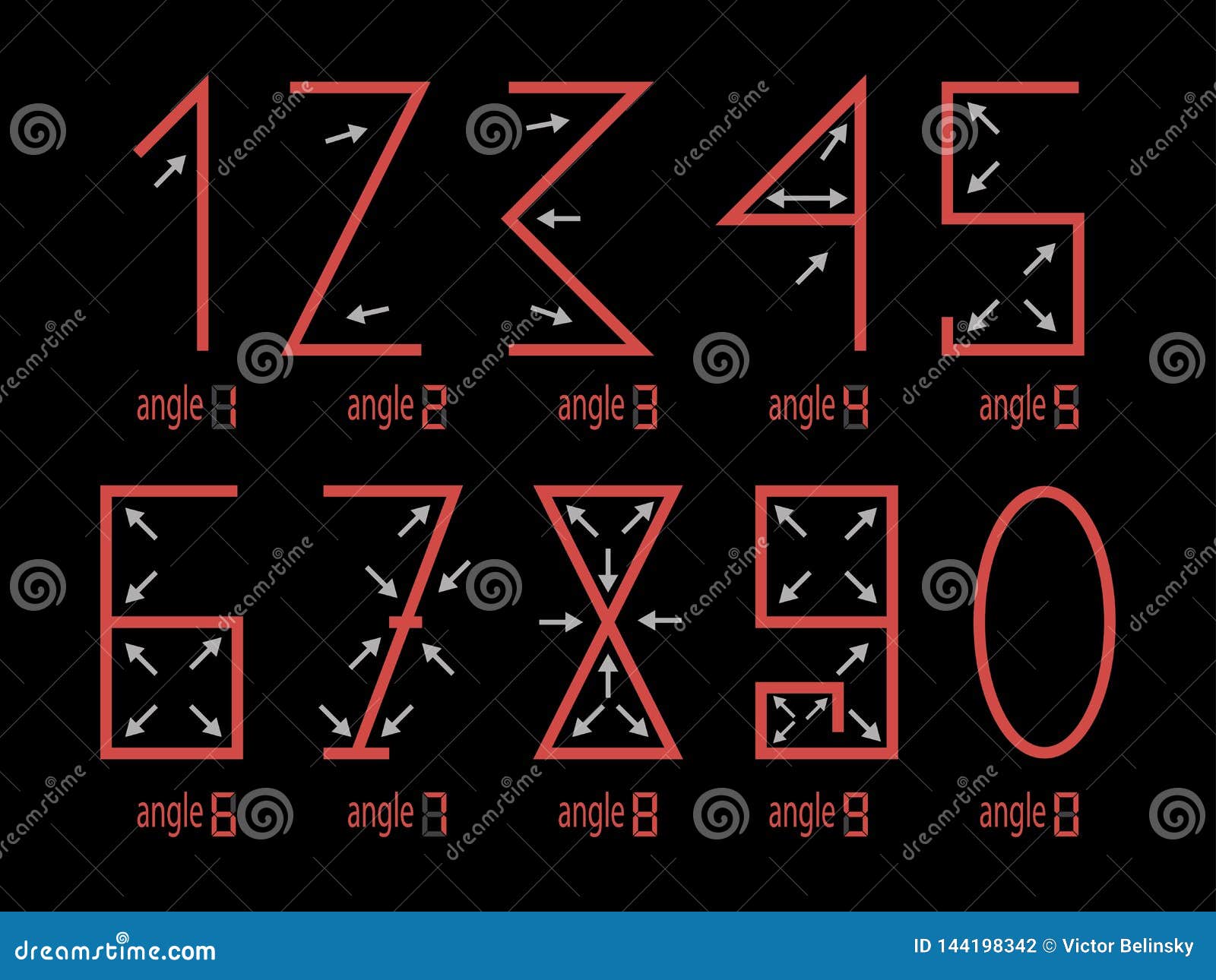 Numbers Shapes Corresponding Angles To a Figure Stock Vector ...