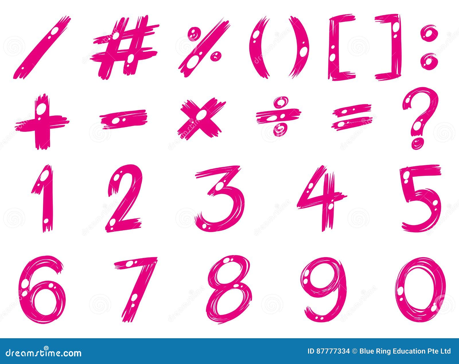 Numbers and Signs in Pink Color Stock Vector - Illustration of drawing ...