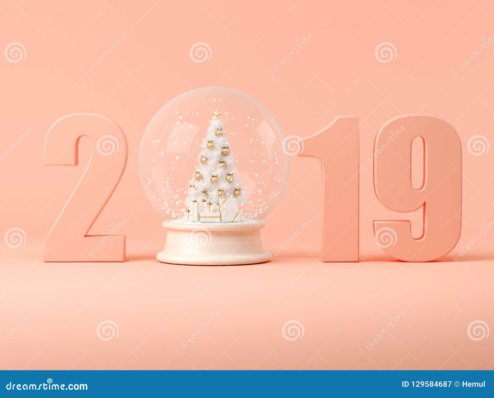 2019 Numbers with Snow Ball 3D Illustration Stock Illustration ...