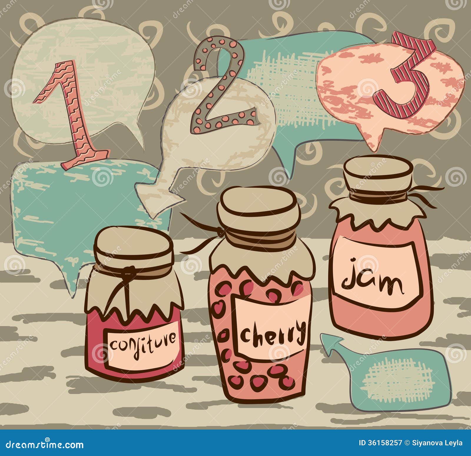 Numbers, Speech Bubbles and Pots with Jam Stock Vector - Illustration ...