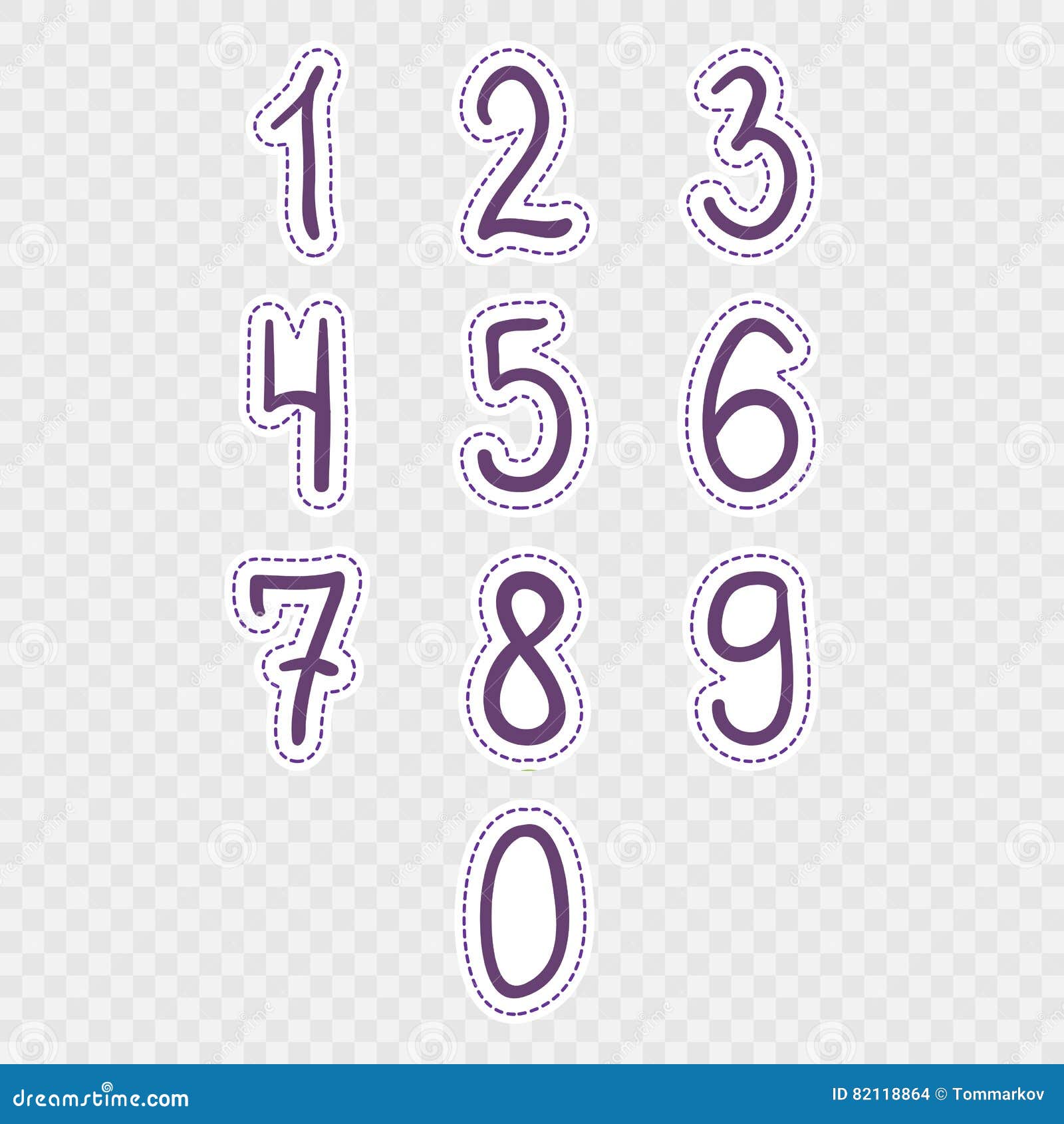 Numbers Stickers Hand Drawing Style Kids Isolated Stock Vector ...