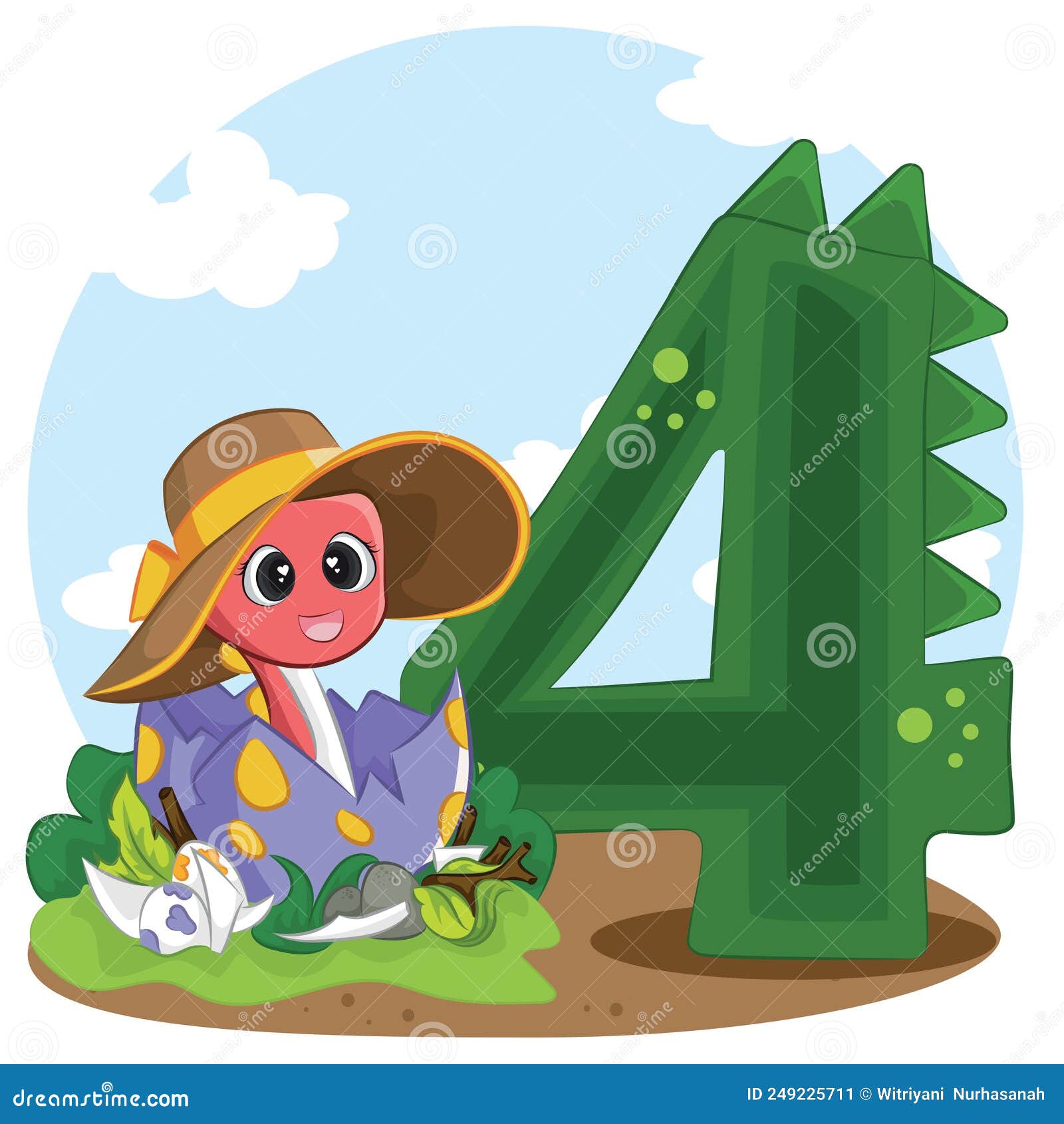 Numbers 4 in the Style of Cute Baby Dino Stock Vector - Illustration of ...