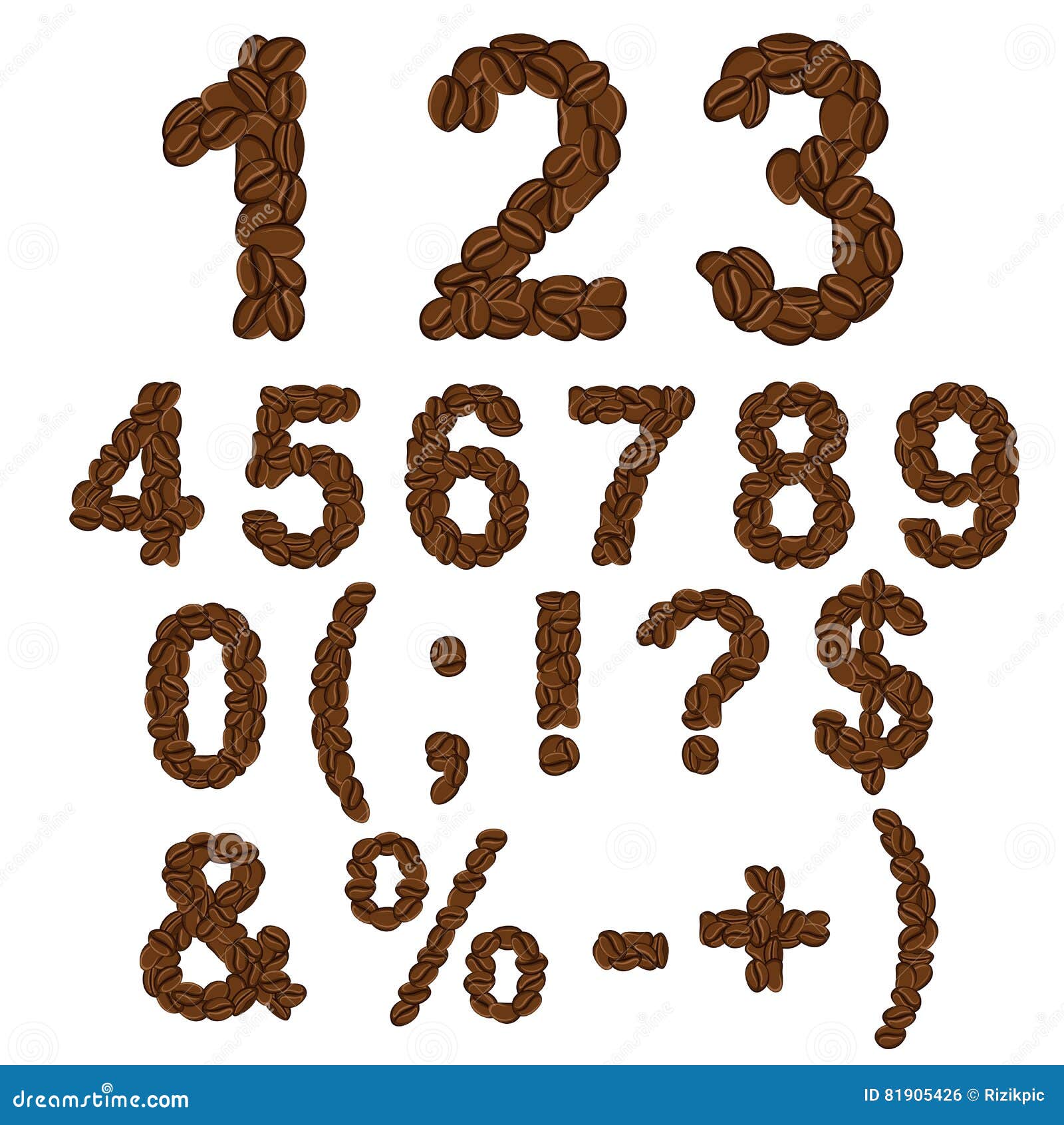 Numbers and Symbols of Coffee. Stock Vector - Illustration of drink ...