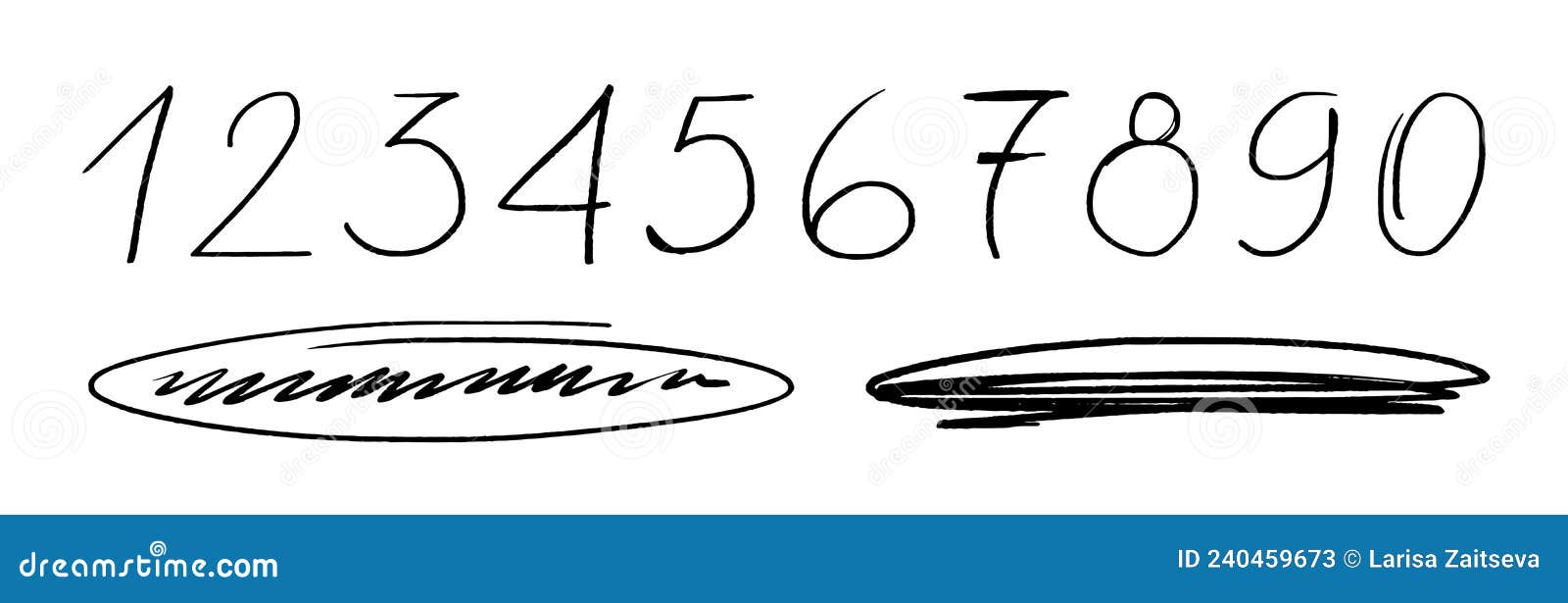 Numbers Symbols. Doodle Underline, Hatching Ellipse. Written Scribble ...