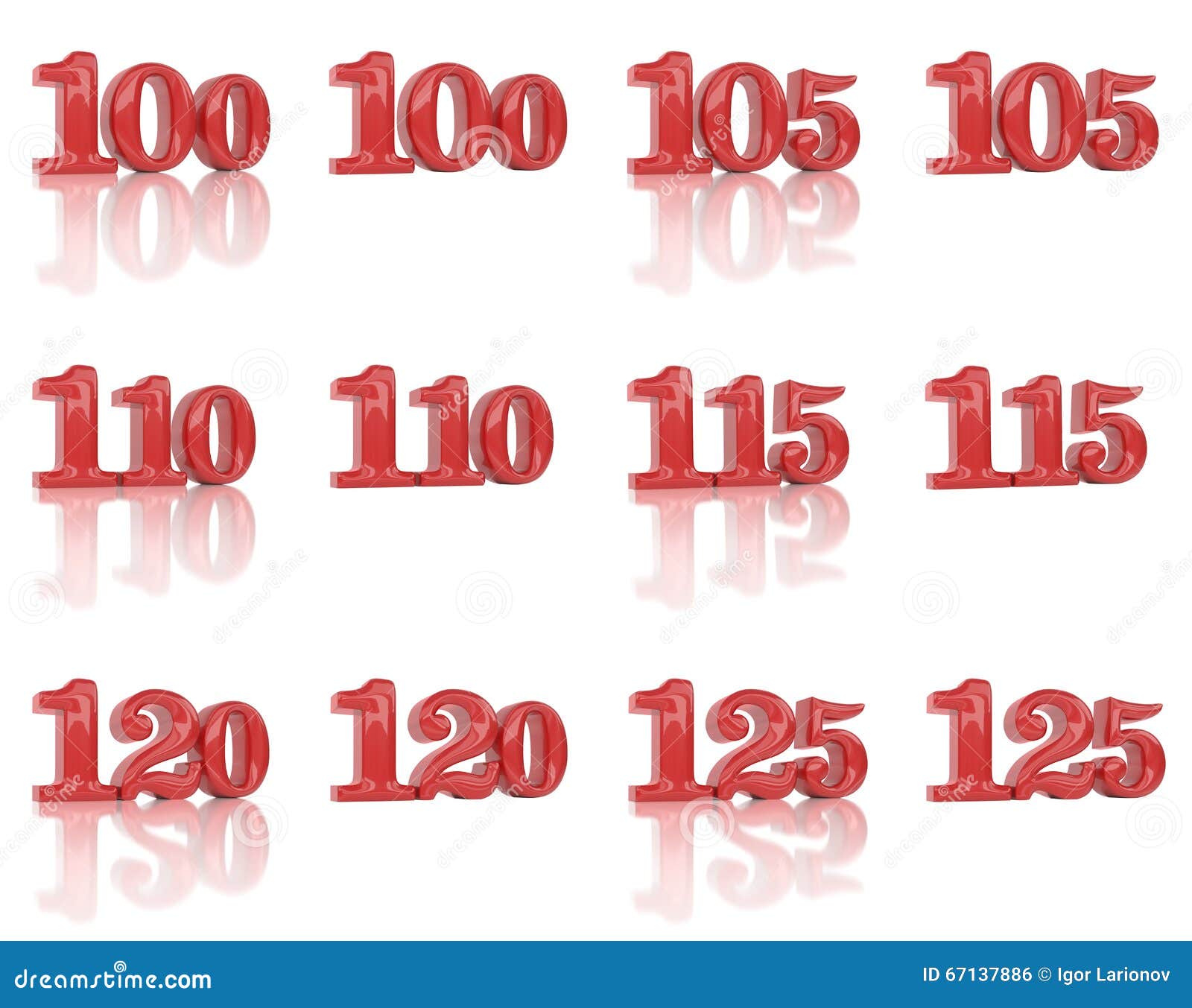 The Numbers in the Three-dimensional Image 100 To 125 Stock ...