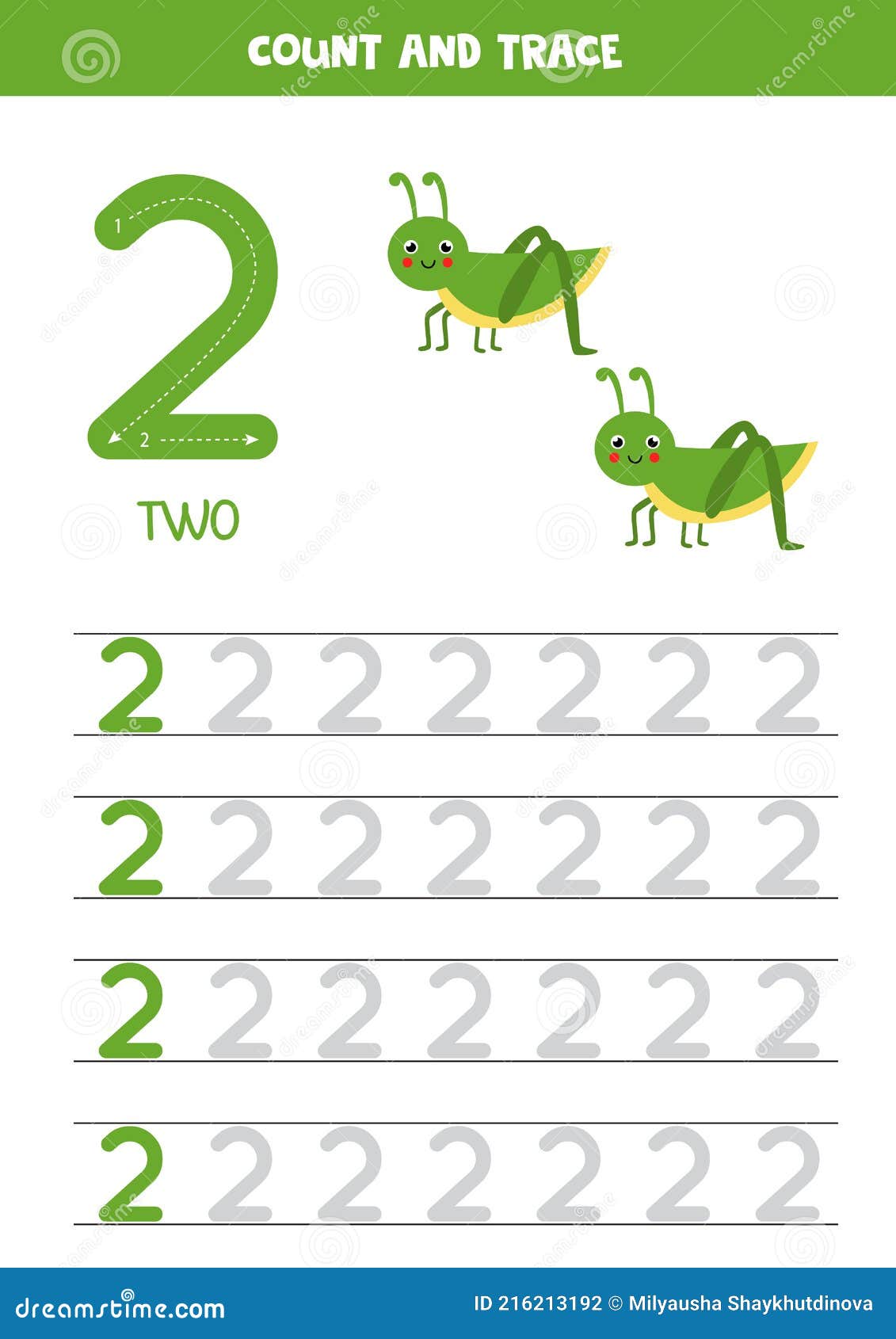 Tracing Numbers Worksheet with Cute Grasshopper. Trace Number 2 Stock ... Tracing Numbers Worksheet with Cute Grasshopper. Trace Number 2 Stock ...