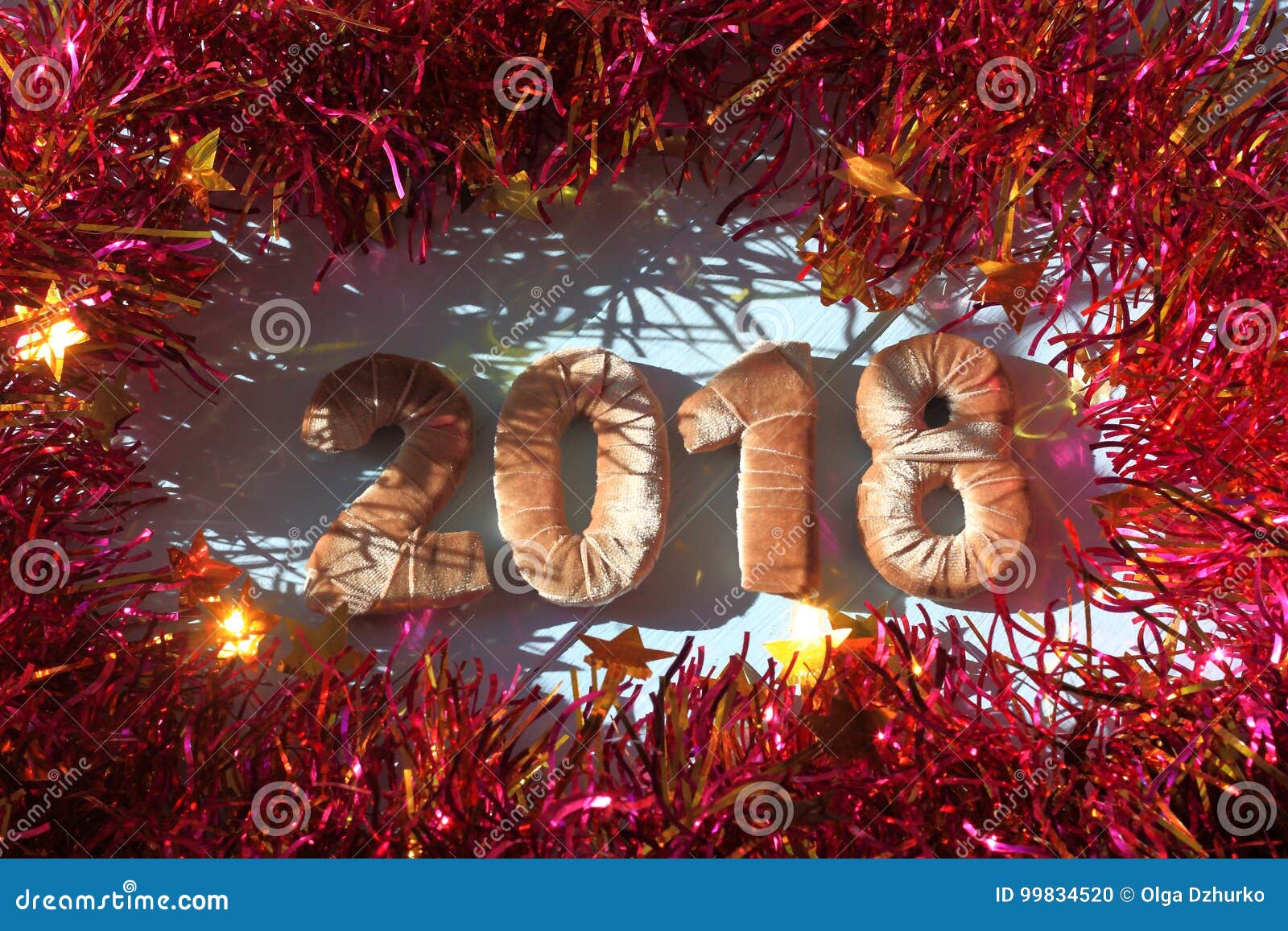 Numbers in Velour Fabric. the New Year 2018. Red Tinsel Stock Photo ...