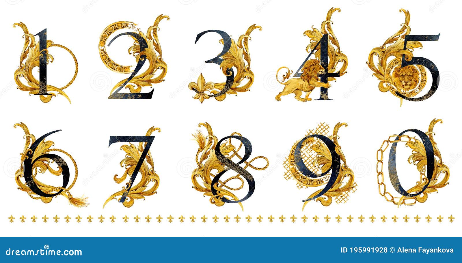 Numbers. Vintage Gold Damask Curl Script. Love Text Stock Illustration ...