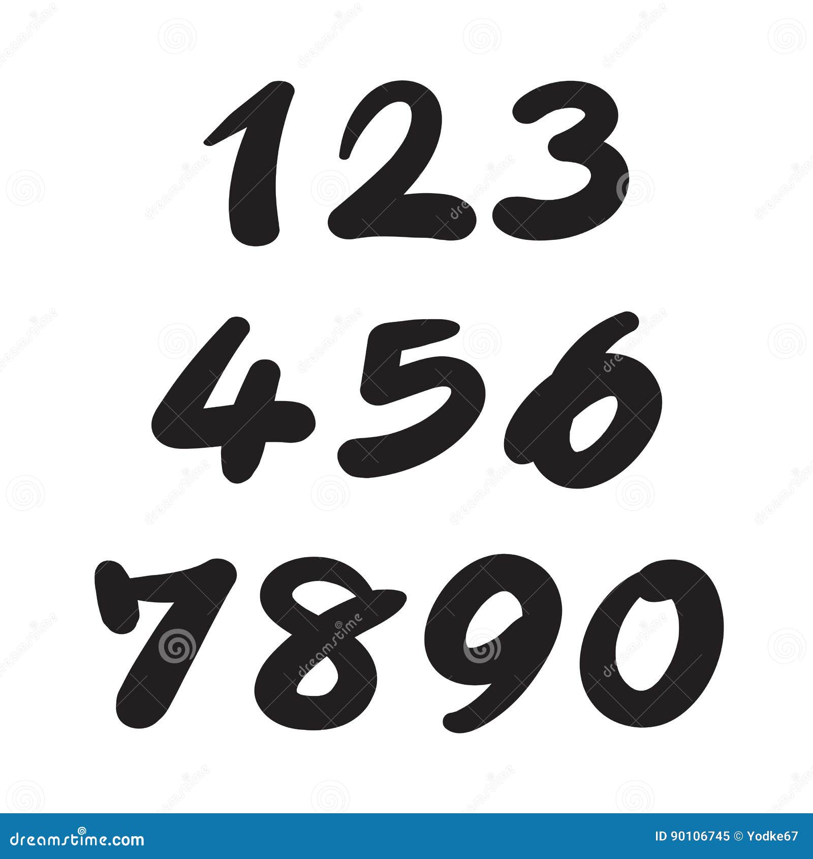 Numbers 0-9 Written with a Brush. Stock Vector - Illustration of ...