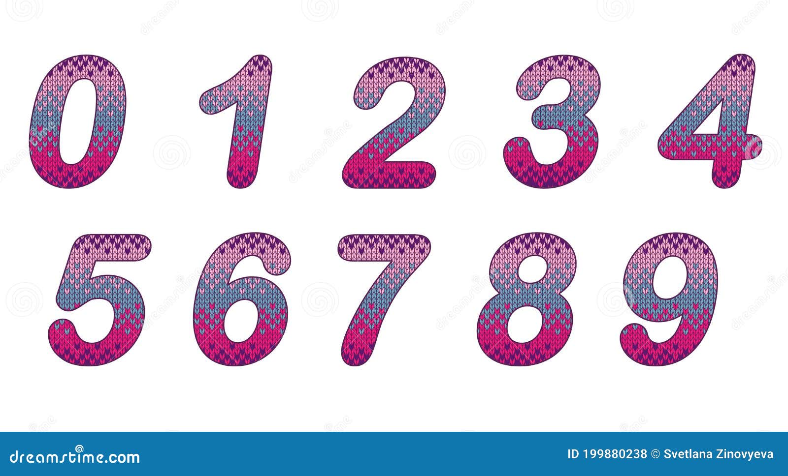 Numbers from Zero To Nine with Knitted Sweater Effect Stock Vector ...