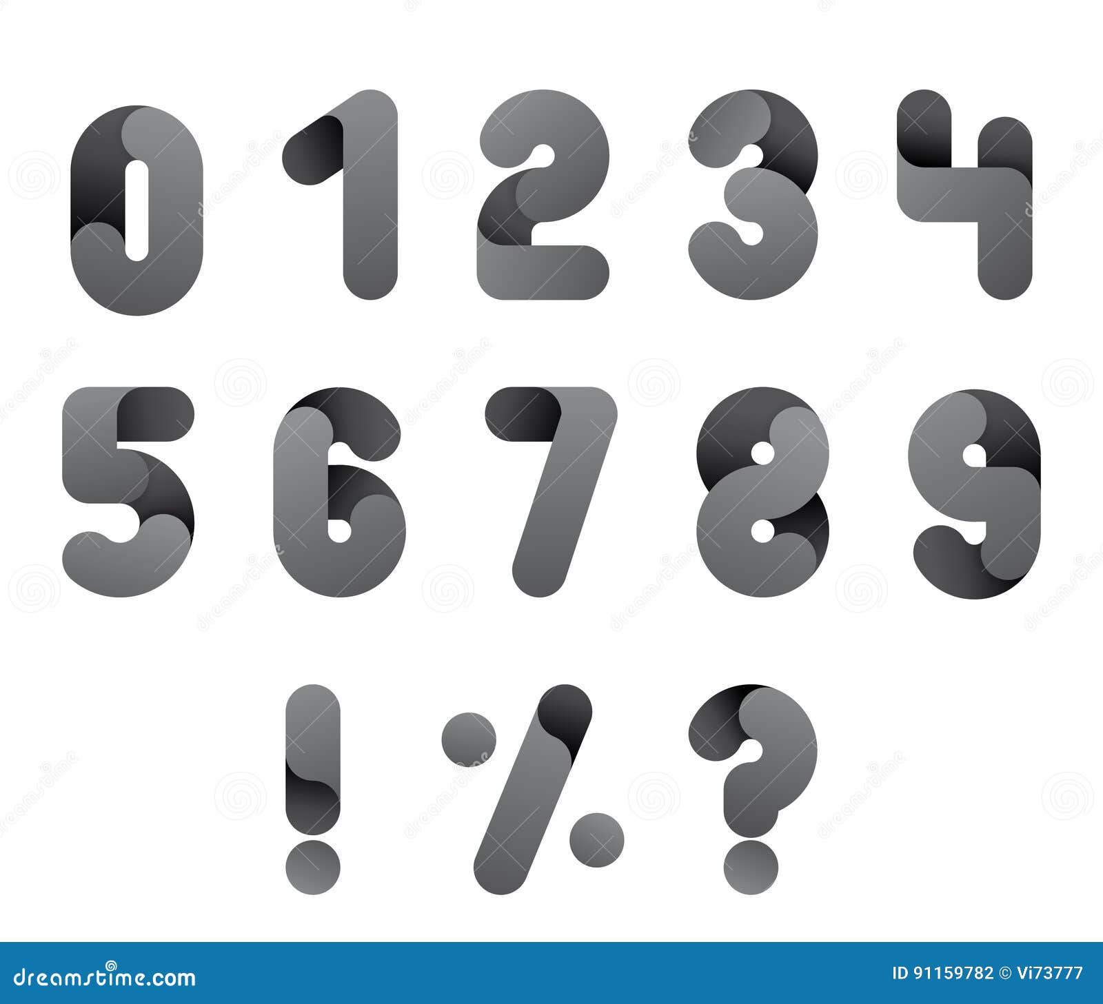 Numeral Alphabeth. Black and White Number Set. Isolated Vector. Stock ...