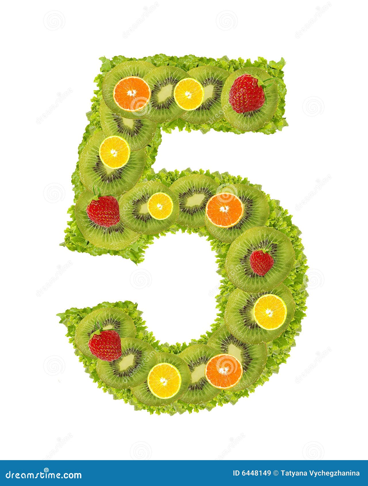 Numeral da fruta - 5 imagem de stock. Imagem de letra - 6448149