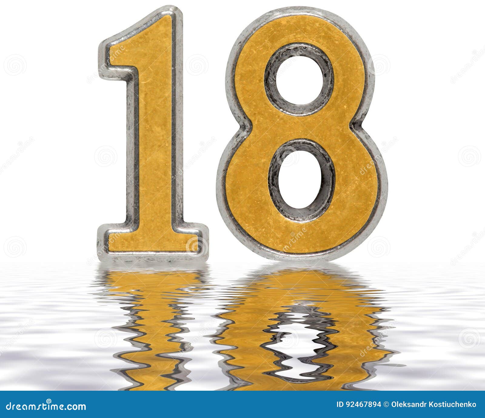 Numeral 18, Eighteen, Reflected on the Water Surface, Isolated Stock ...