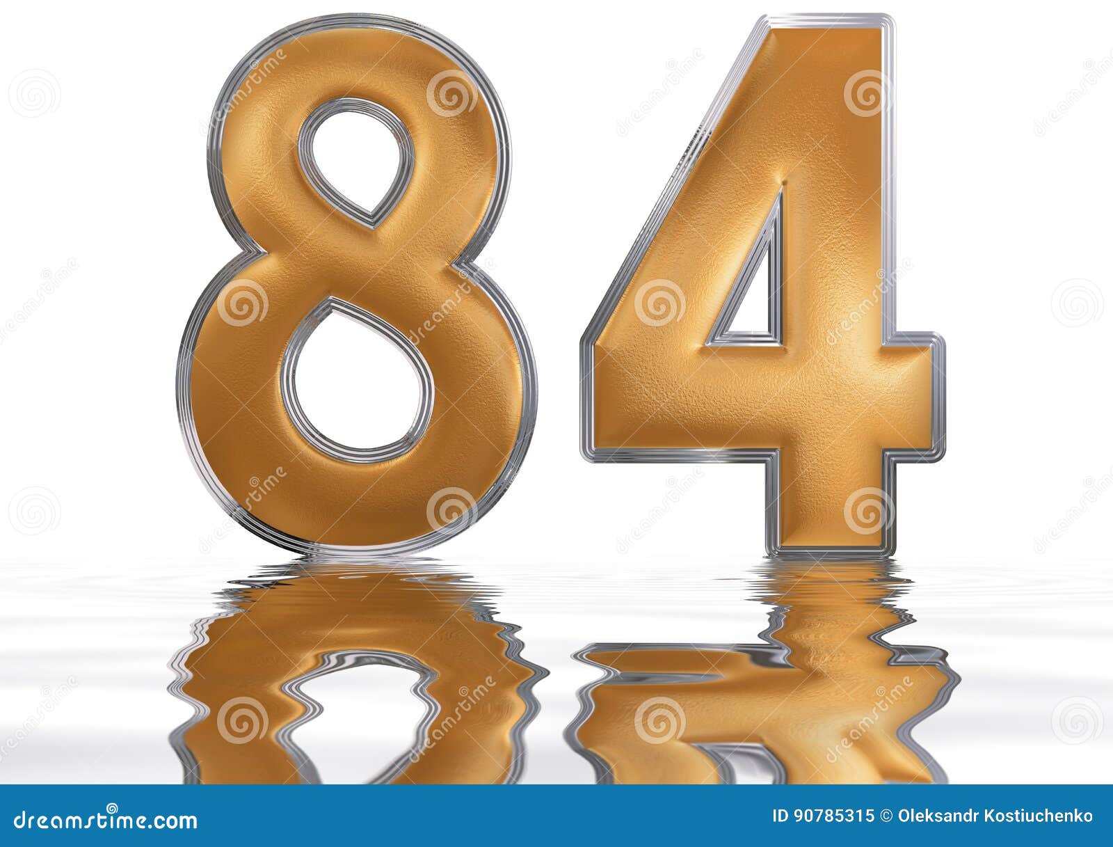 Numeral 84, Eighty Four, Reflected on the Water Surface, Isolate Stock ...