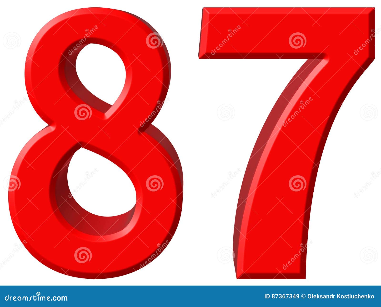 Numeral 87, Eighty Seven Isolated on White Background, 3d Render Stock ...