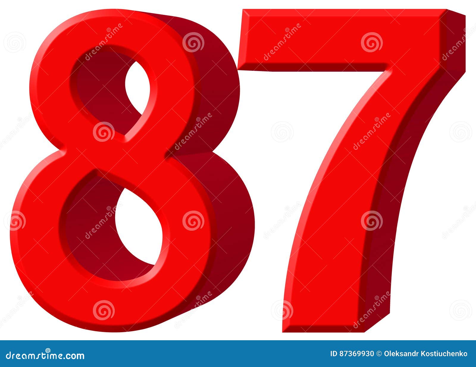 Numeral 87, Eighty Seven Isolated on White Background, 3d Render Stock ...