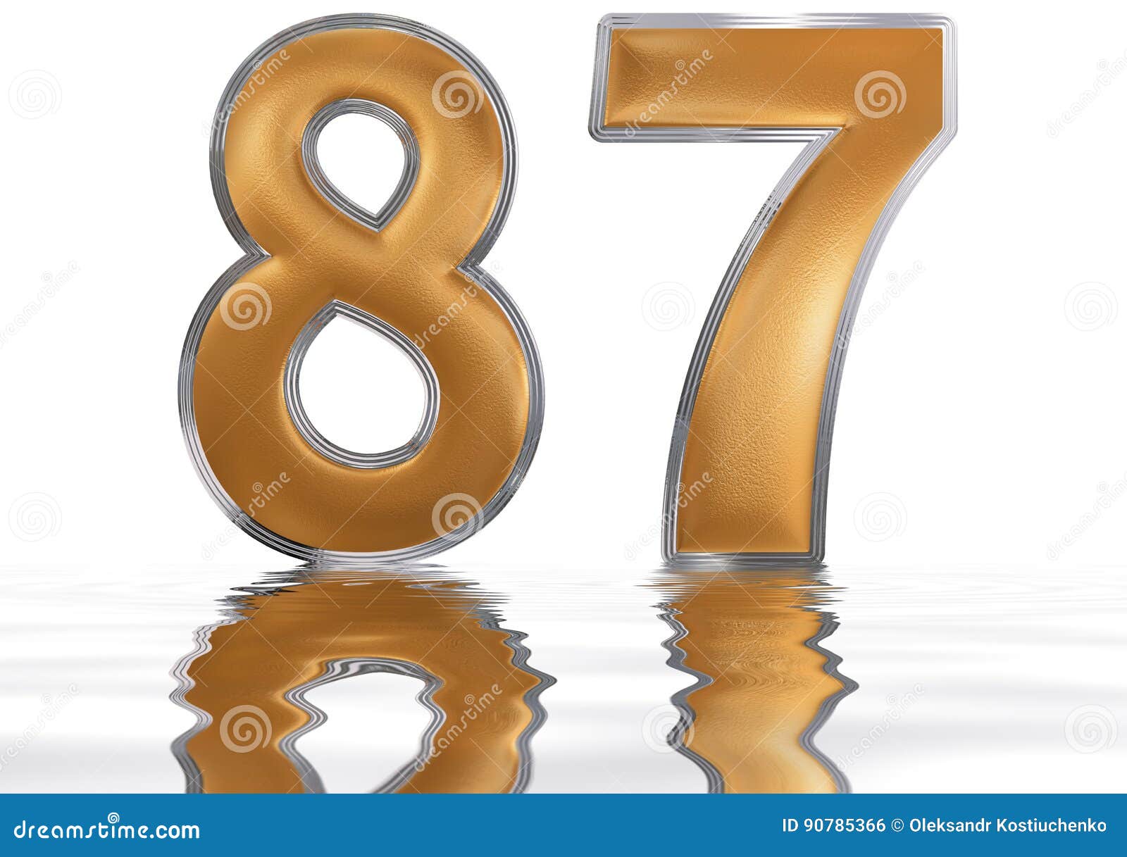 Numeral 87, Eighty Seven, Reflected on the Water Surface, Isolated on ...