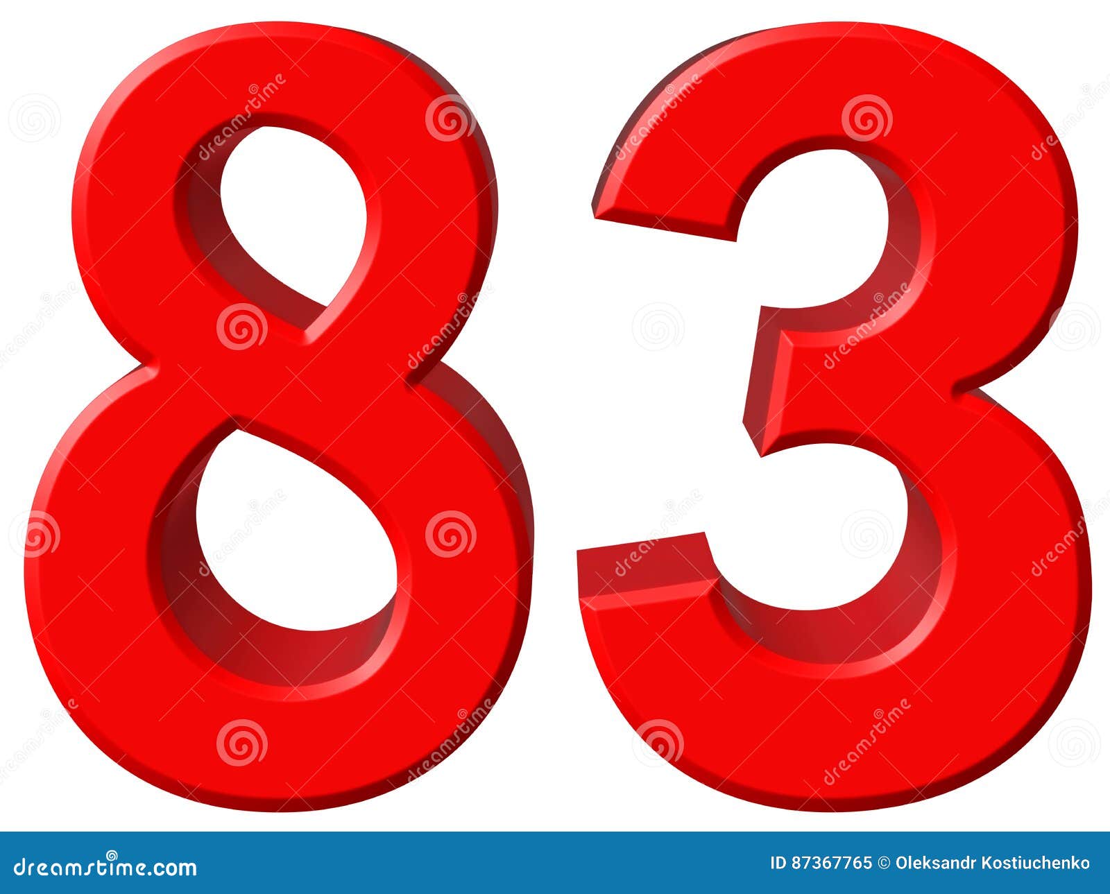 Numeral 83, Eighty Three, Isolated on White Background, 3d Render Stock ...