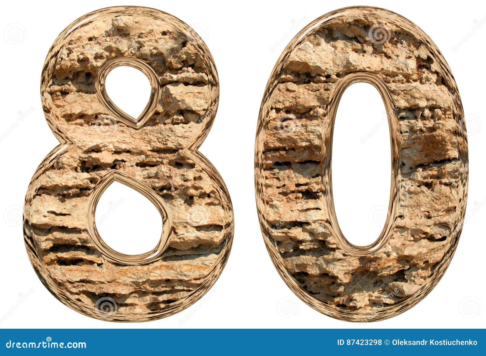 Numeral 80, Eighty, on White, Natural Limestone, 3d Ill Stock ...