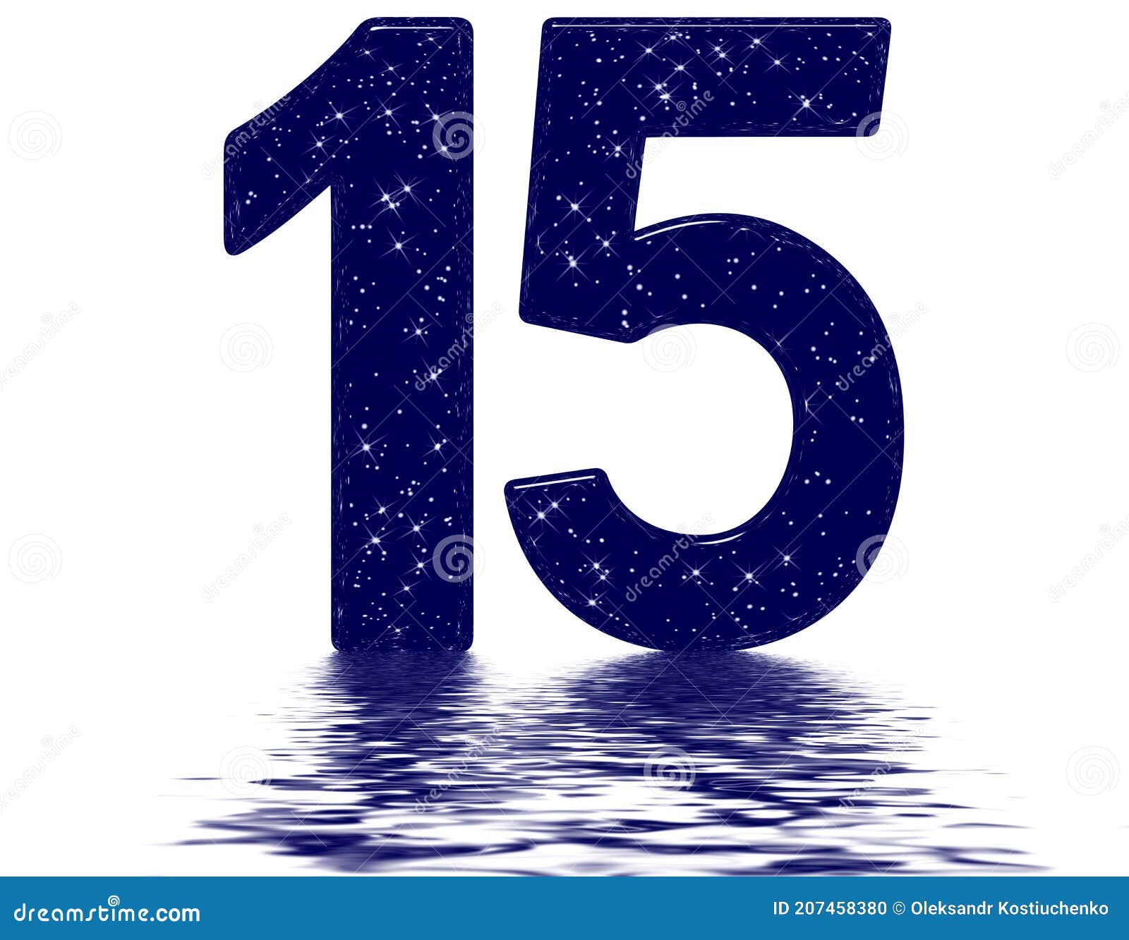 Numeral 15, Fifteen, Star Sky Texture Imitation, Reflected on the Water ...