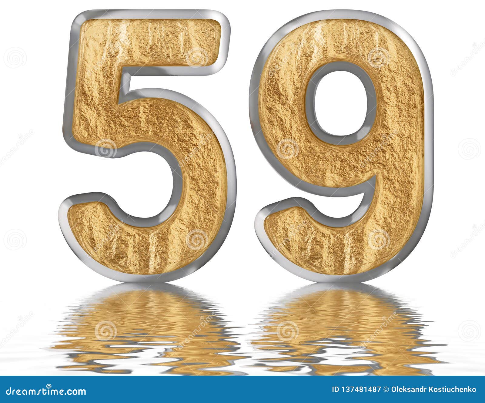 Numeral 59, Fifty Nine, Reflected on the Water Surface, Isolated on ...
