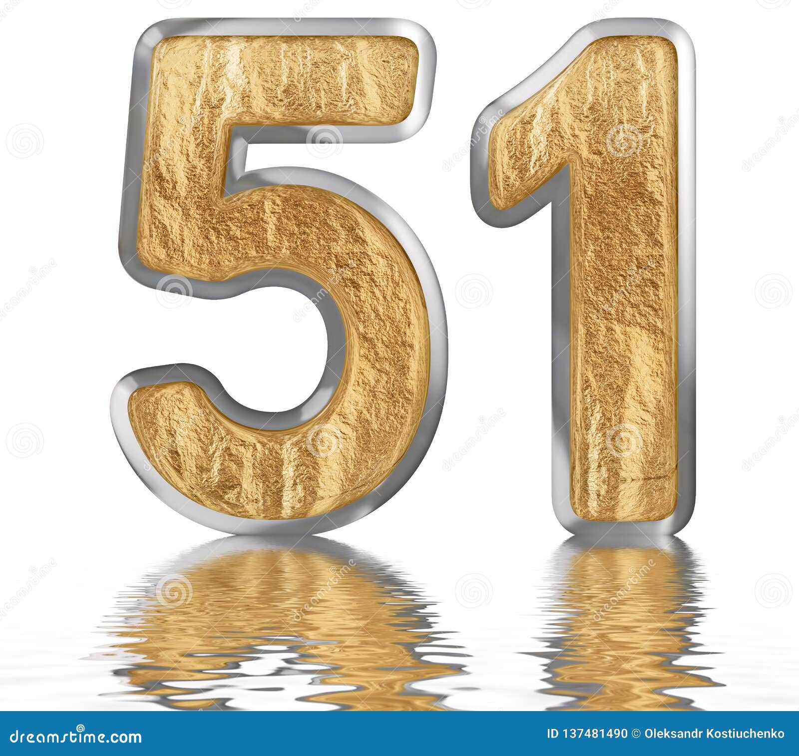 Numeral 51, Fifty One, Reflected on the Water Surface, Isolated on ...