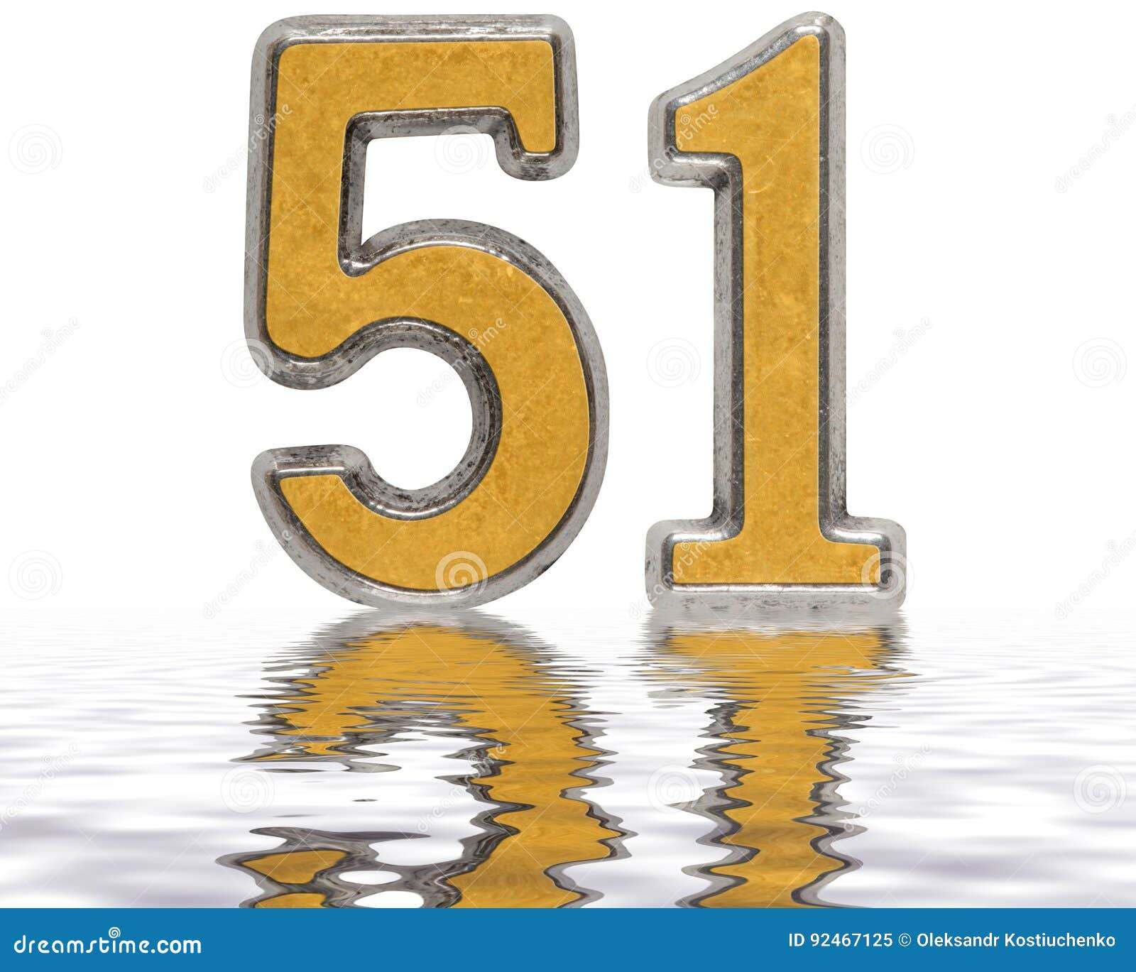 Numeral 51, Fifty One, Reflected on the Water Surface, Isolated Stock ...
