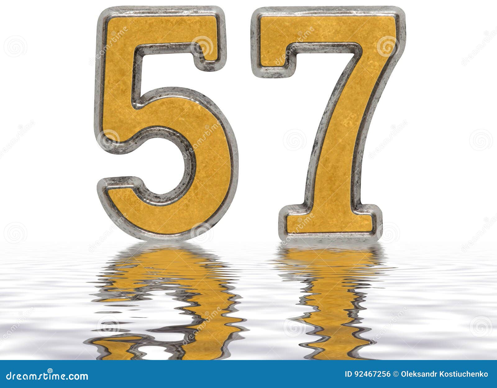 Numeral 57, Fifty Seven, Reflected on the Water Surface Stock ...