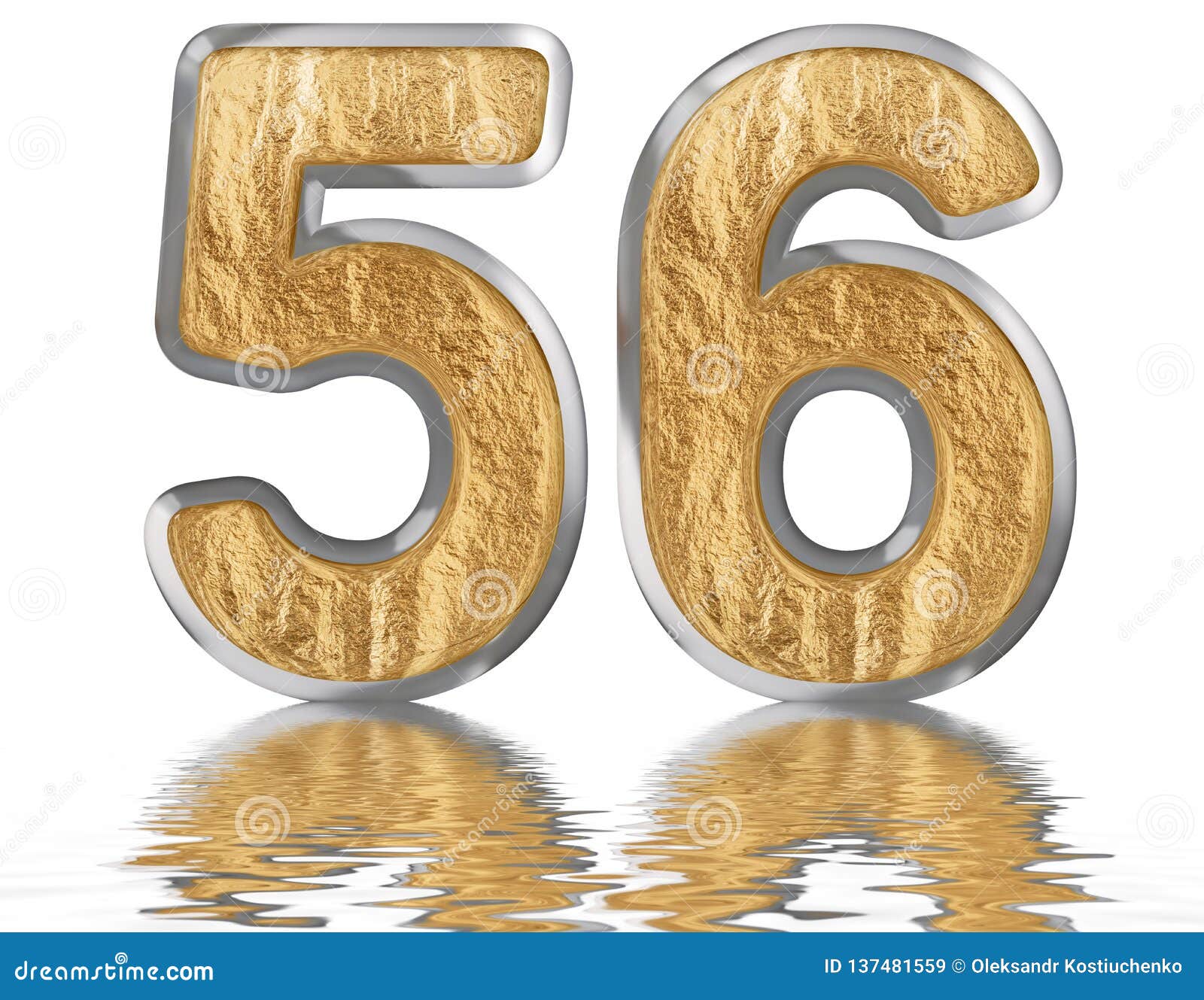 Numeral 56, Fifty Six, Reflected on the Water Surface, Isolated on ...