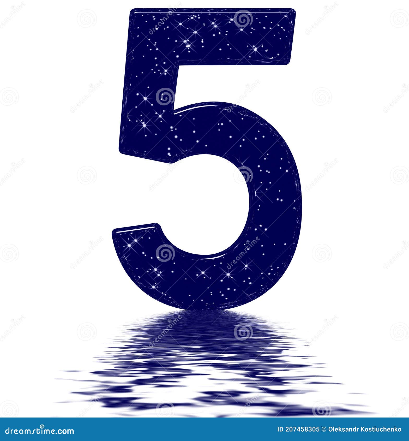 Numeral 5, Five, Star Sky Texture Imitation, Reflected on the Water ...