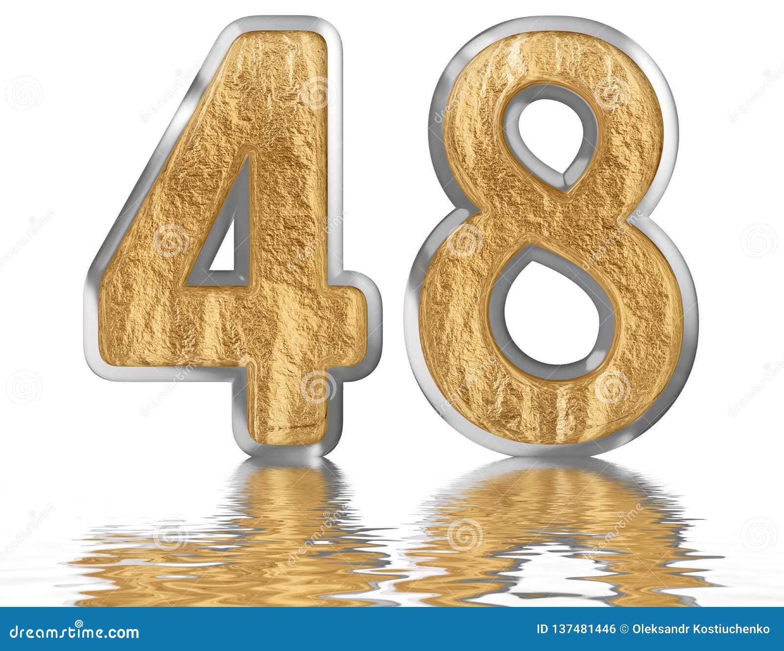 Numeral 48, Forty Eight, Reflected on the Water Surface, Isolated on ...