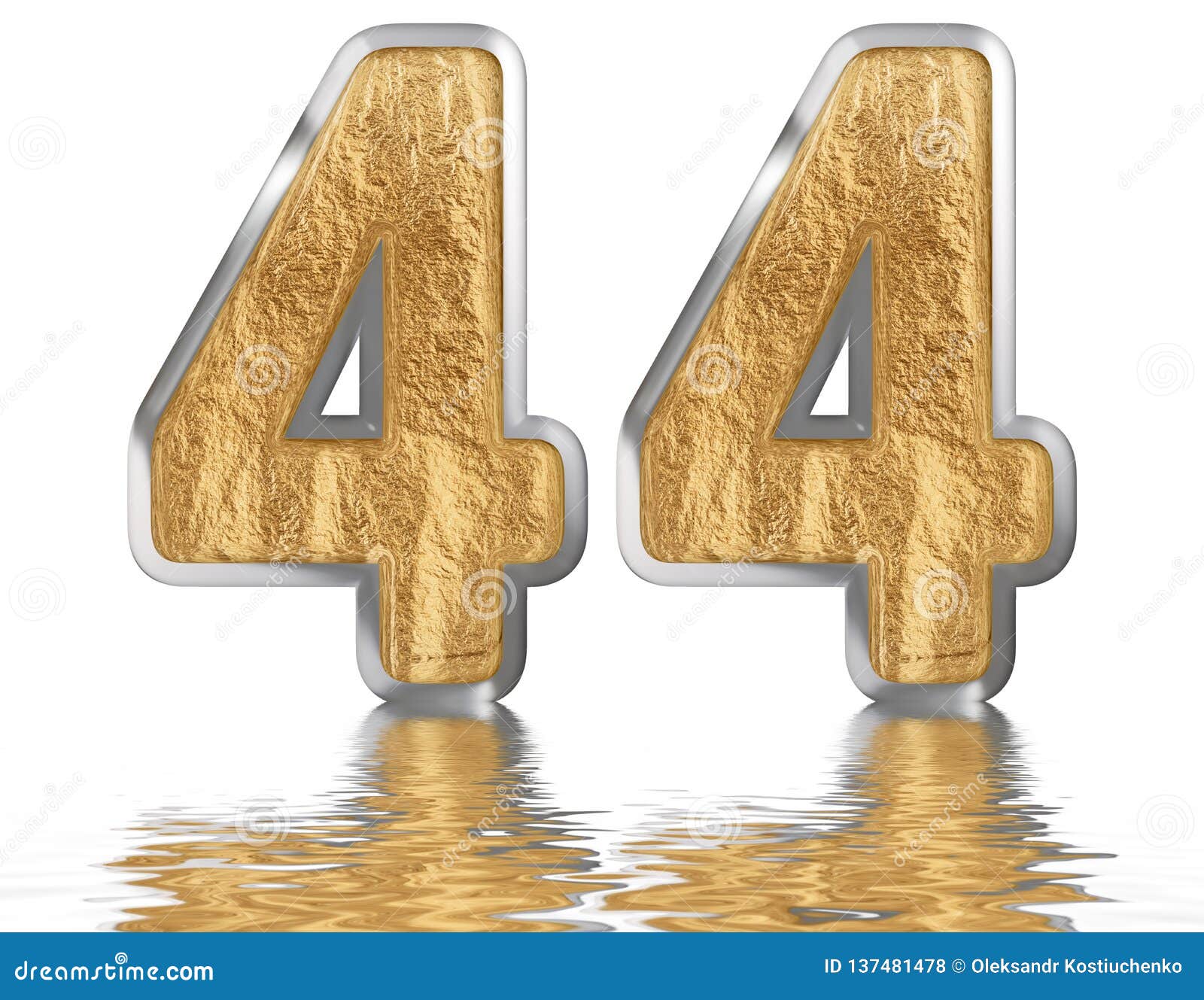 Numeral 44, Forty Four, Reflected on the Water Surface, Isolated on ...